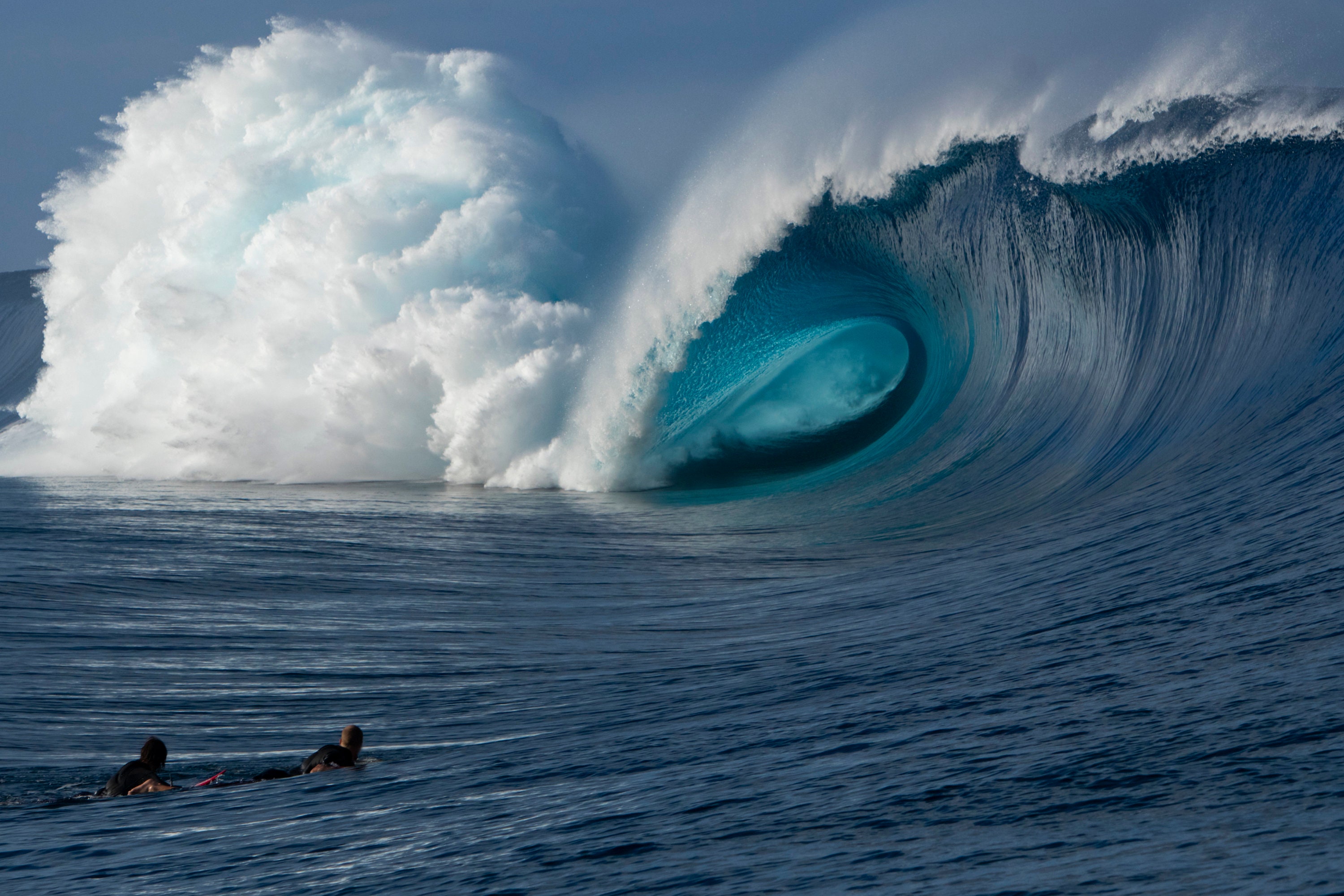 Surfers Watch Giant Wave at Teahupo'o Tahiti Photo Print | Ocean ...