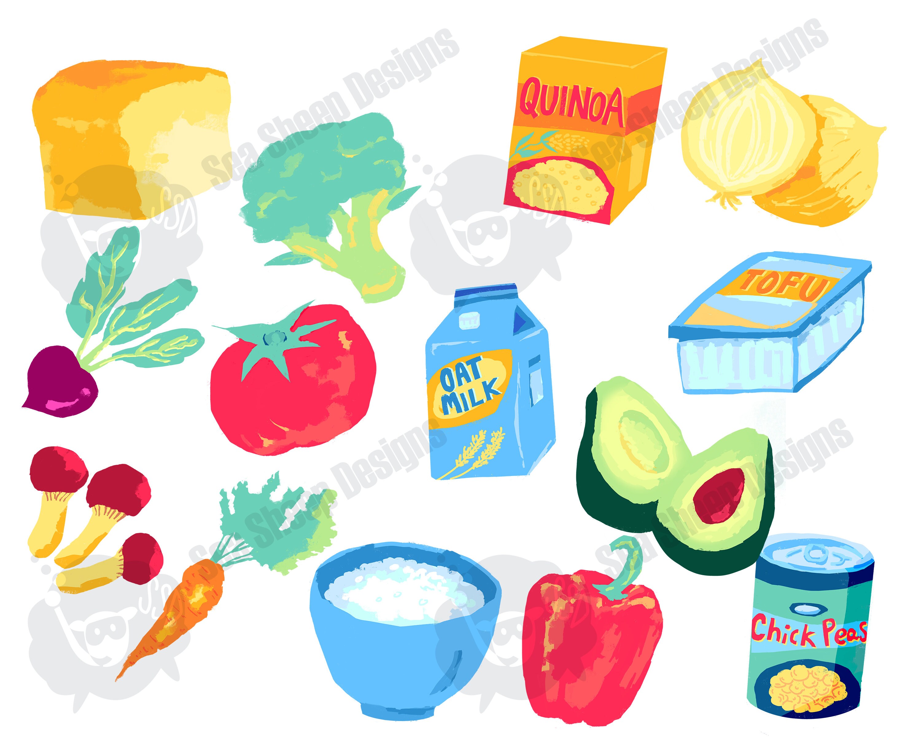 Vegan Digital Clipart Set With Hand Painted Style - Etsy