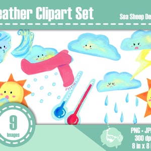 Watercolor Weather Clipart Set, Cute Cartoon PNG, Digital Instant ...