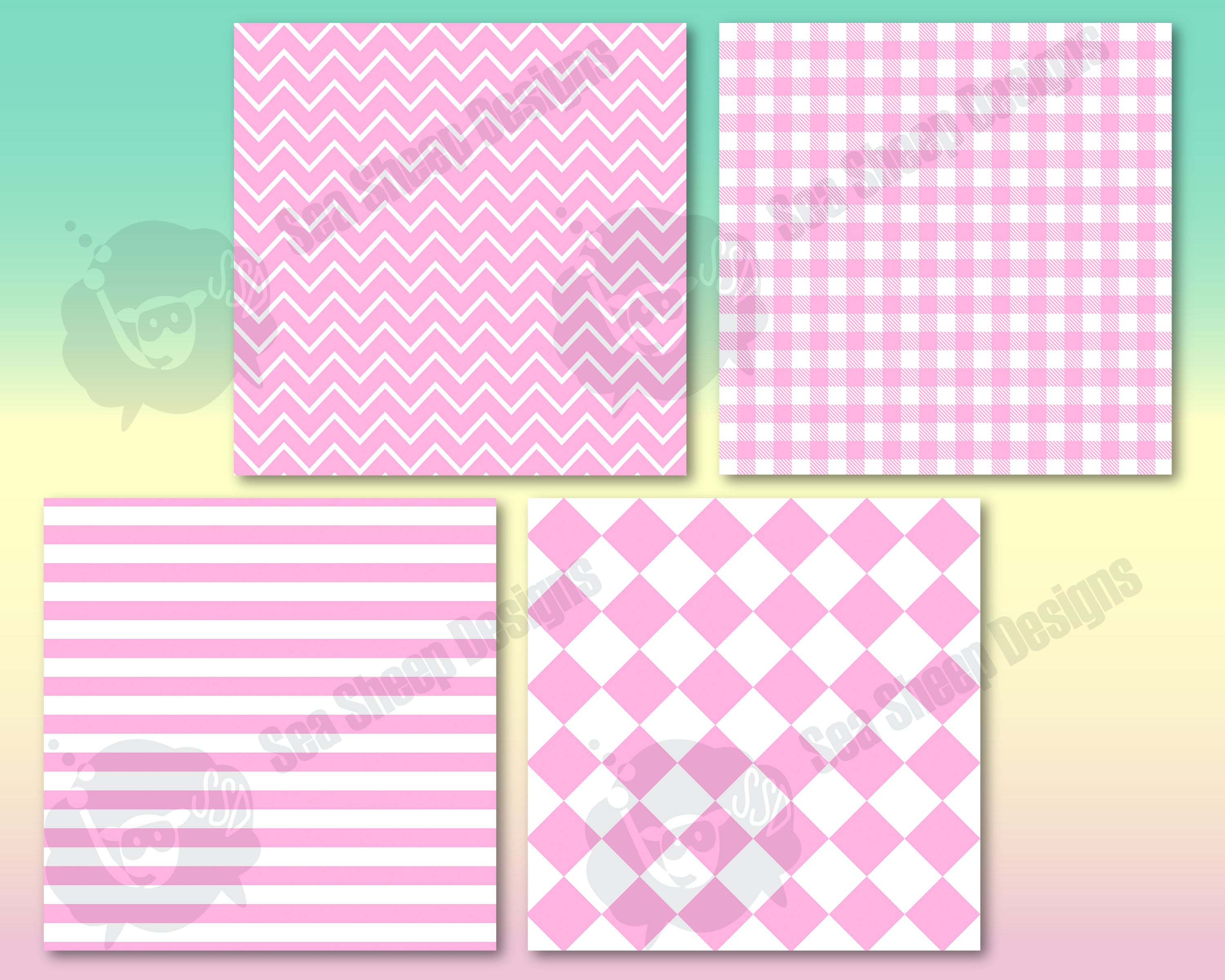 Cute Geometric Pink Digital Paper Set/ Hearts Polka Dot Stripes ...