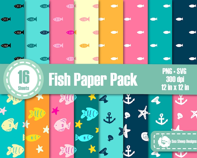 Fish Digital Paper Pack/ Colorful Tropical Summer Ocean PNG SVG ...