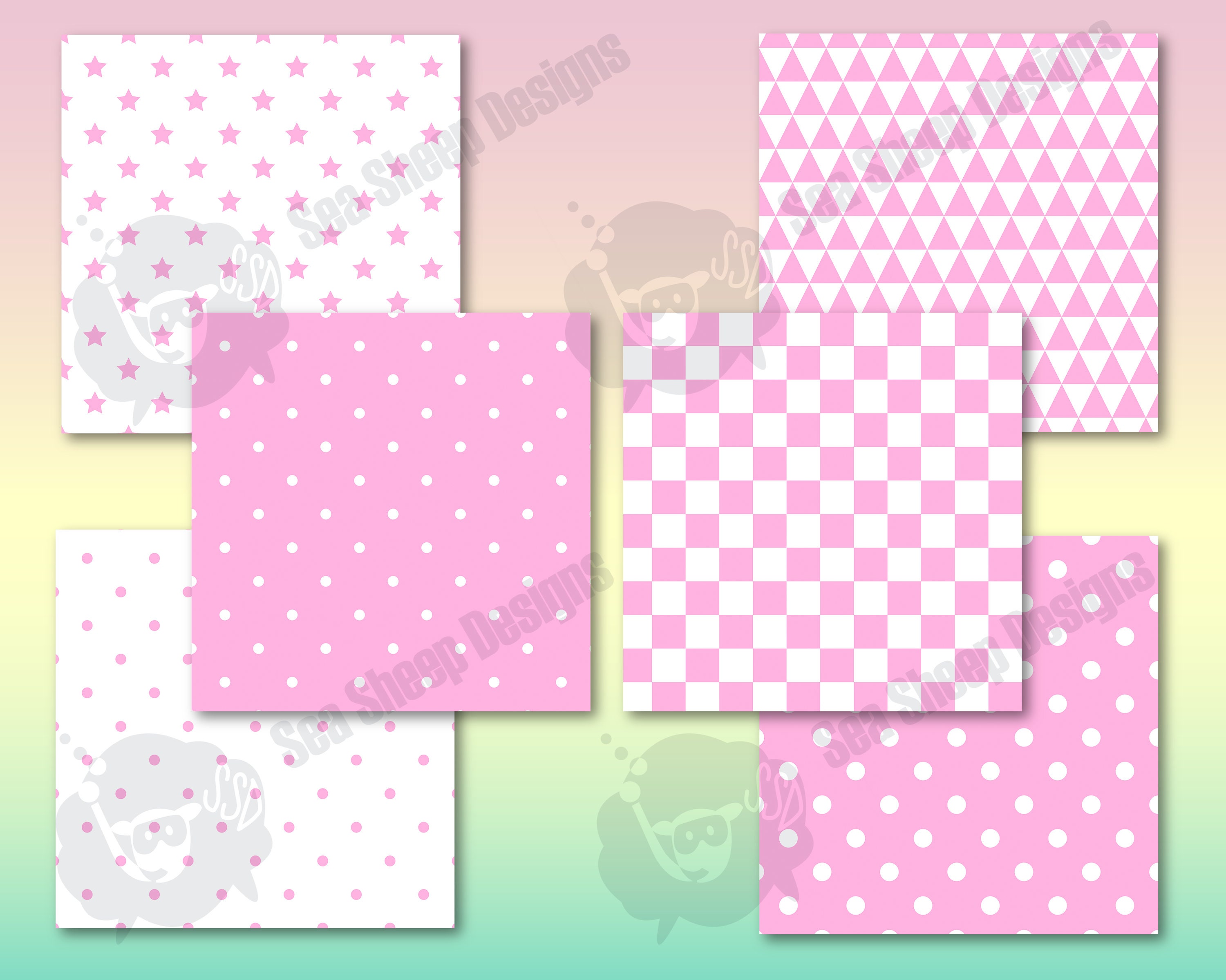Cute Geometric Pink Digital Paper Set/ Hearts Polka Dot Stripes ...