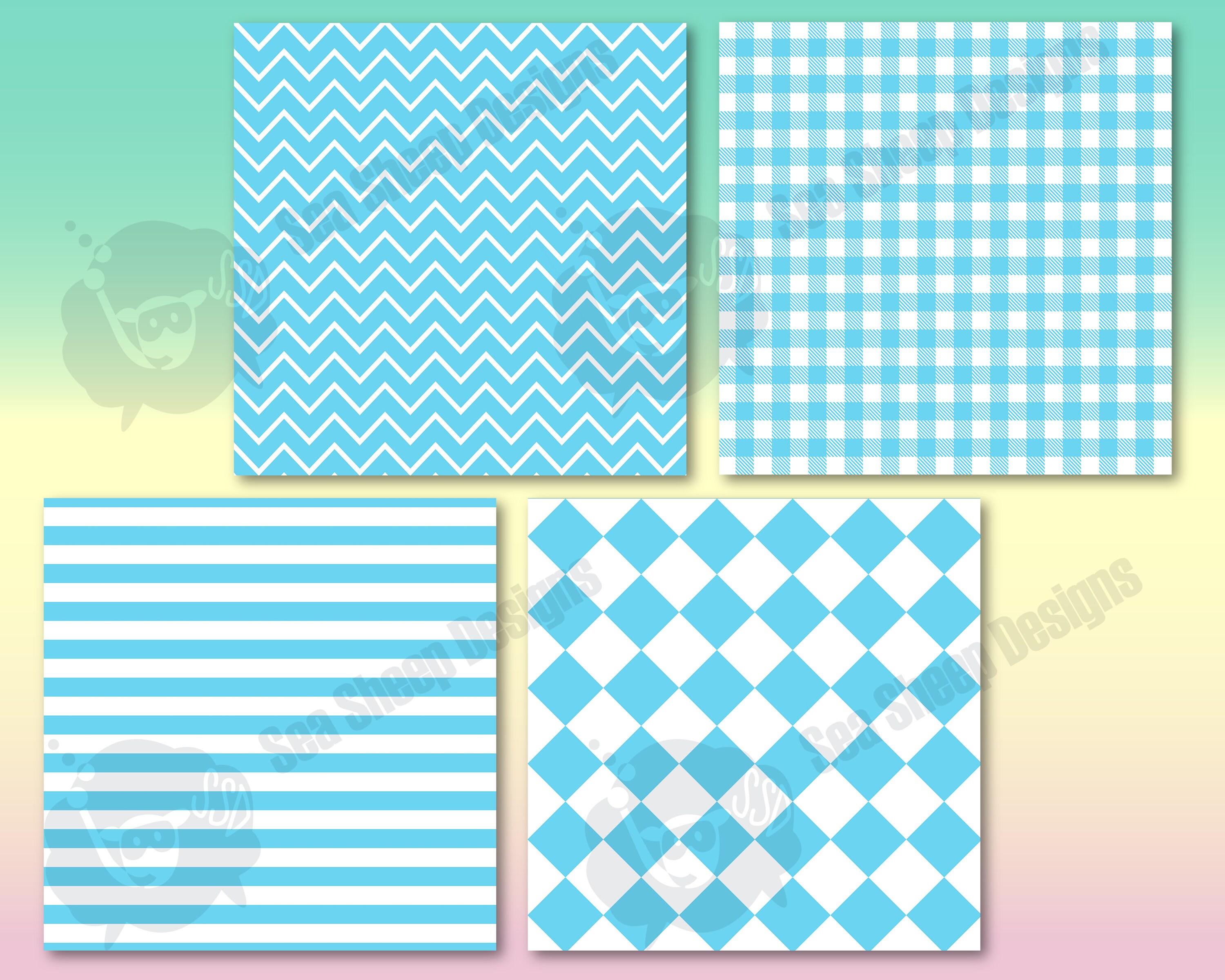 Cute Baby Blue Digital Paper Set/ Hearts Polka Dot Stripes Checkerboard ...