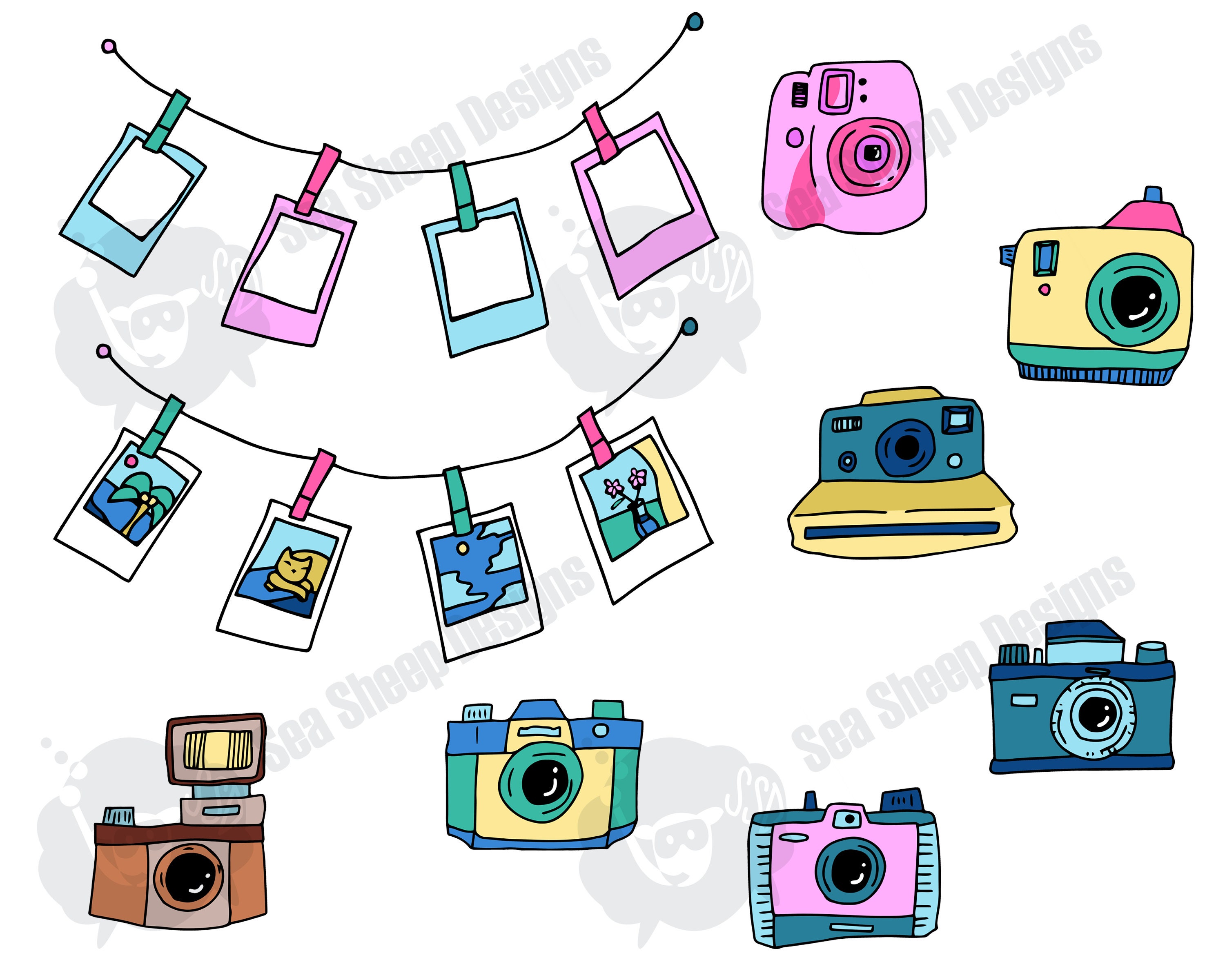 Polaroid Vintage Camera Digital Clipart Set, Vector EPS SVG and PNG ...