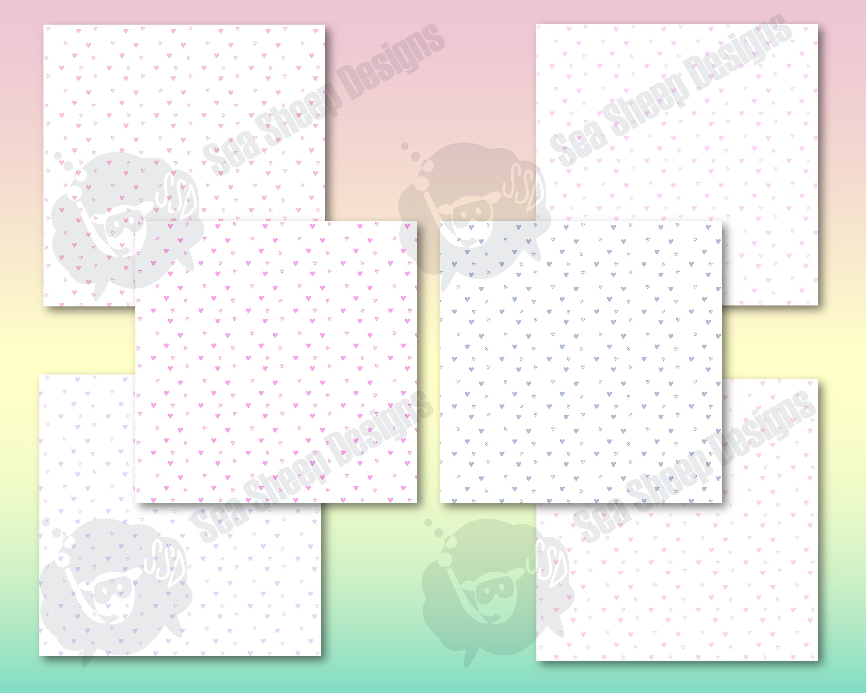 Pastel Rainbow Tiny Heart Digital Paper Pack/ Cute Digital Paper Set ...