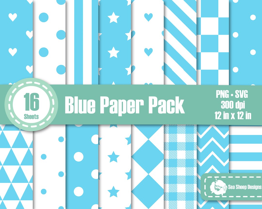 Cute Baby Blue Digital Paper Set/ Hearts Polka Dot Stripes Checkerboard ...