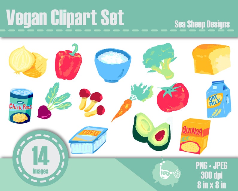 Vegan Digital Clipart Set With Hand Painted Style - Etsy