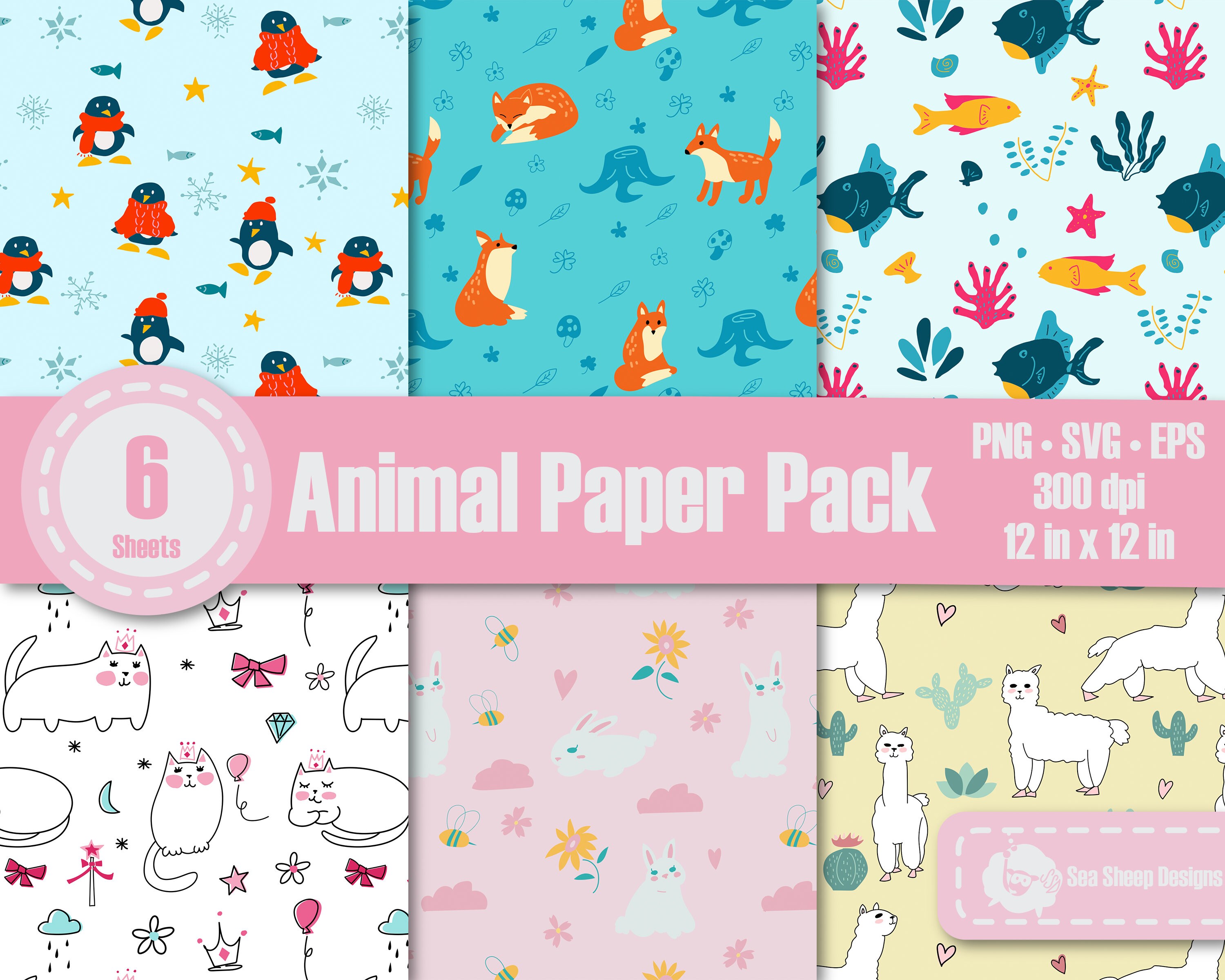 Animal Patterns, Digital Scrapbooking Paper, Fun Cute Hand Drawn ...