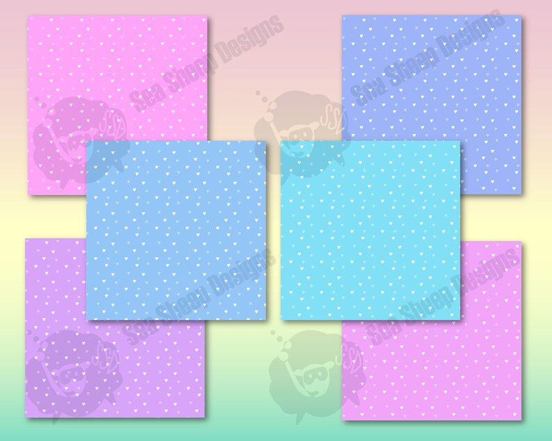Pastel Rainbow Tiny Heart Digital Paper Pack/ Cute Digital Paper Set ...