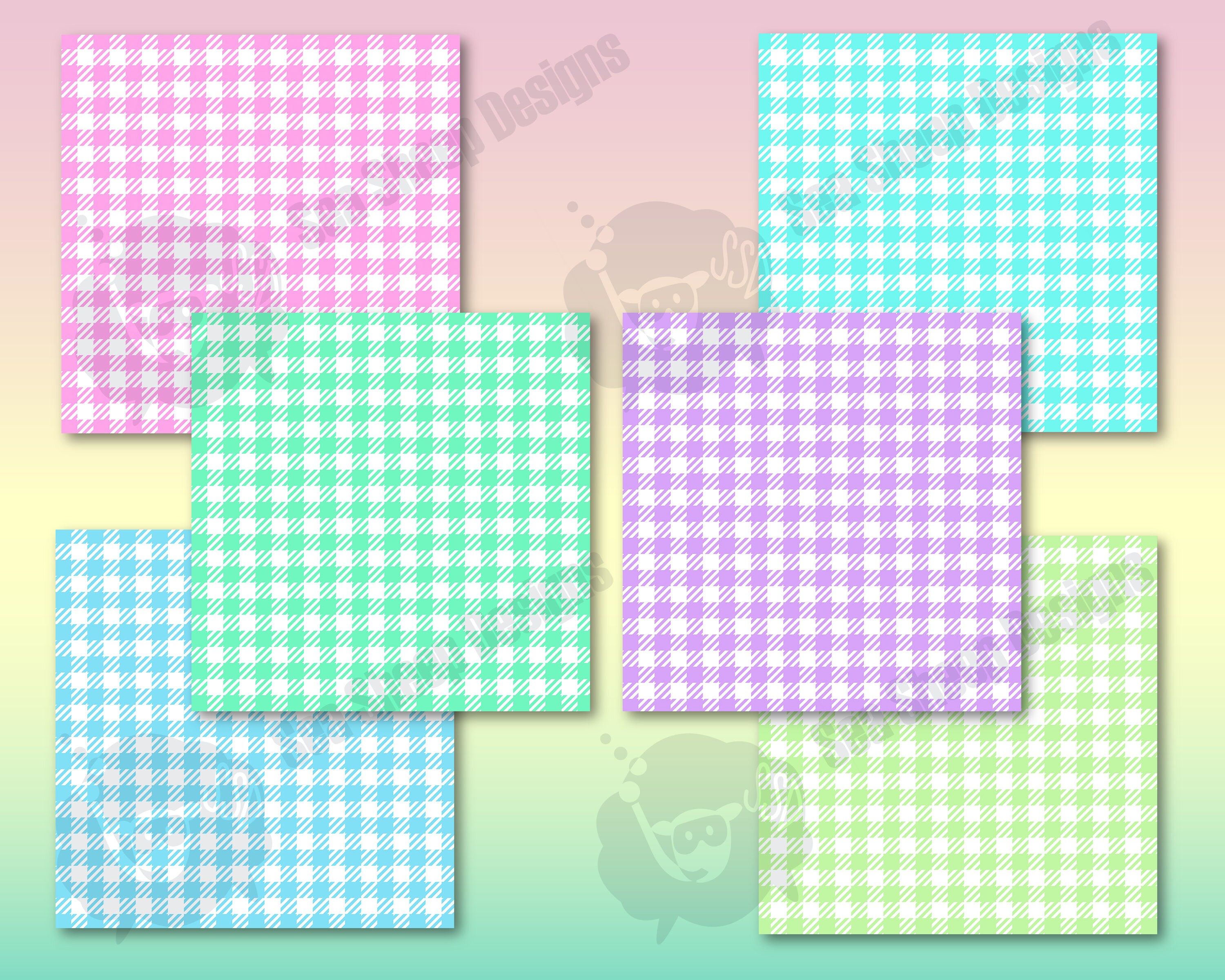 Gingham Digital Paper Set in Pastel Rainbow Colors/ SVG PNG Digital ...
