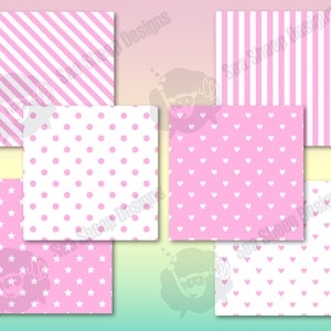 Cute Geometric Pink Digital Paper Set/ Hearts Polka Dot Stripes ...