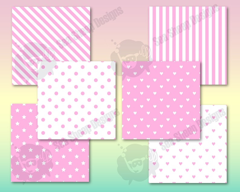 Cute Geometric Pink Digital Paper Set/ Hearts Polka Dot Stripes ...