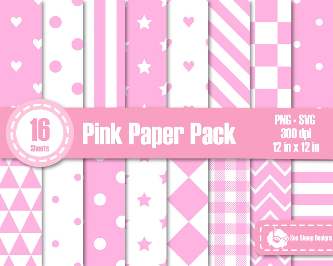 Cute Geometric Pink Digital Paper Set/ Hearts Polka Dot Stripes ...