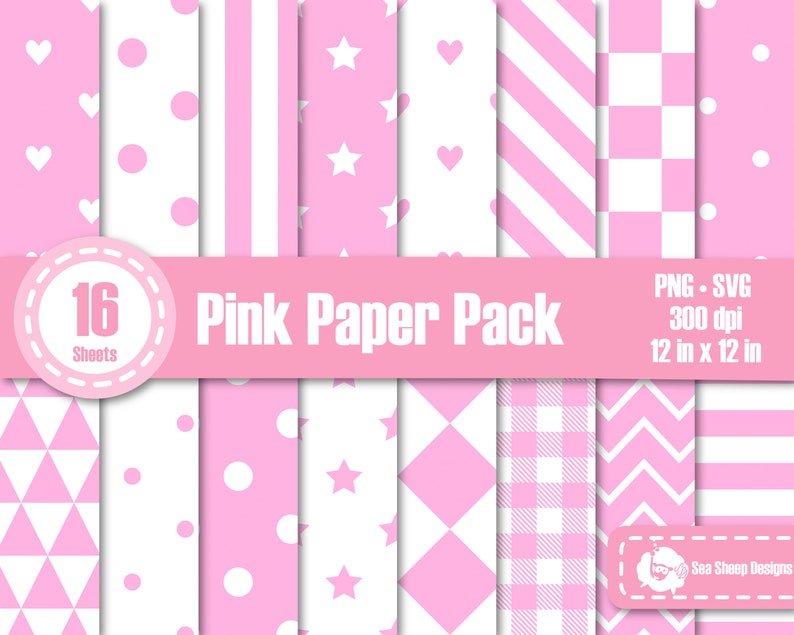 Cute Geometric Pink Digital Paper Set/ Hearts Polka Dot Stripes ...