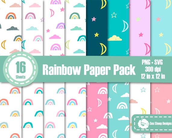 Pastel Rainbow Cloud Star Moon Celestial Digital Paper Set/ | Etsy