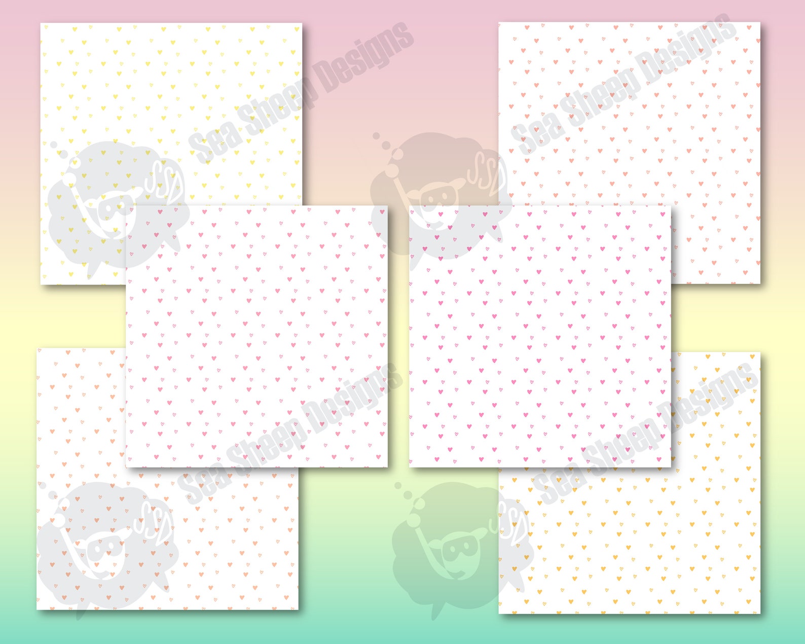Pastel Rainbow Tiny Heart Digital Paper Pack/ Cute Digital Paper Set ...