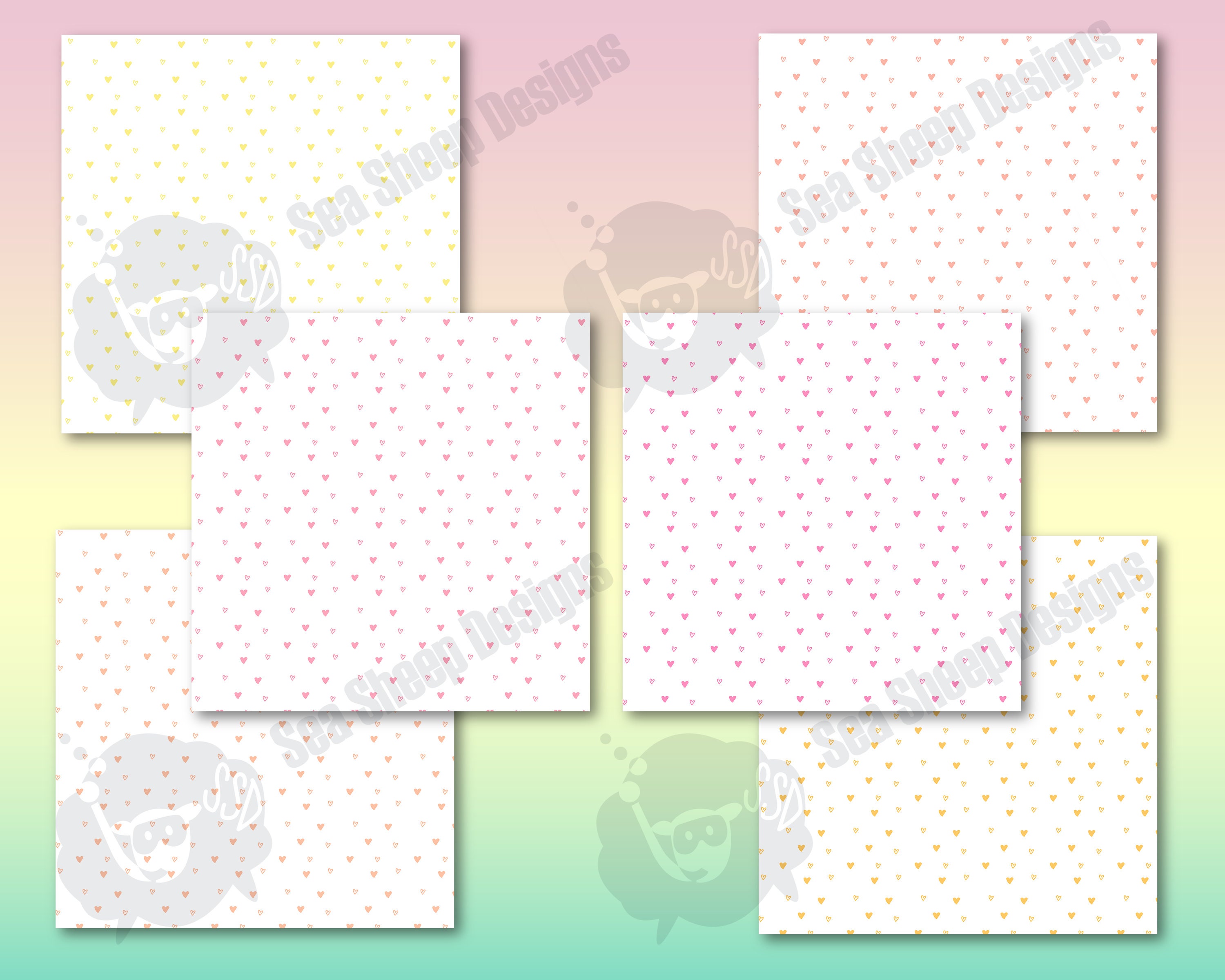 Pastel Rainbow Tiny Heart Digital Paper Pack/ Cute Digital Paper Set ...