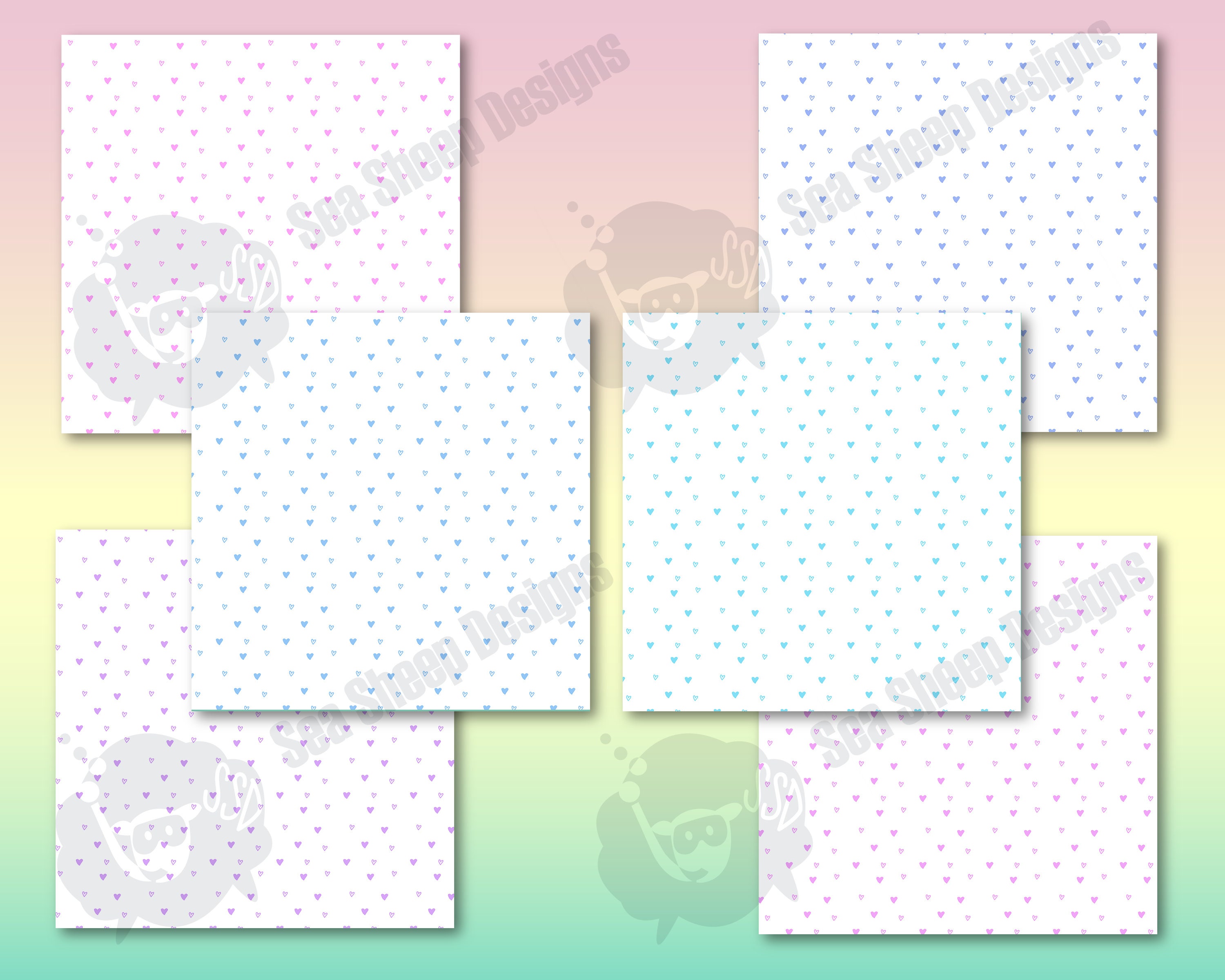 Pastel Rainbow Tiny Heart Digital Paper Pack/ Cute Digital Paper Set ...
