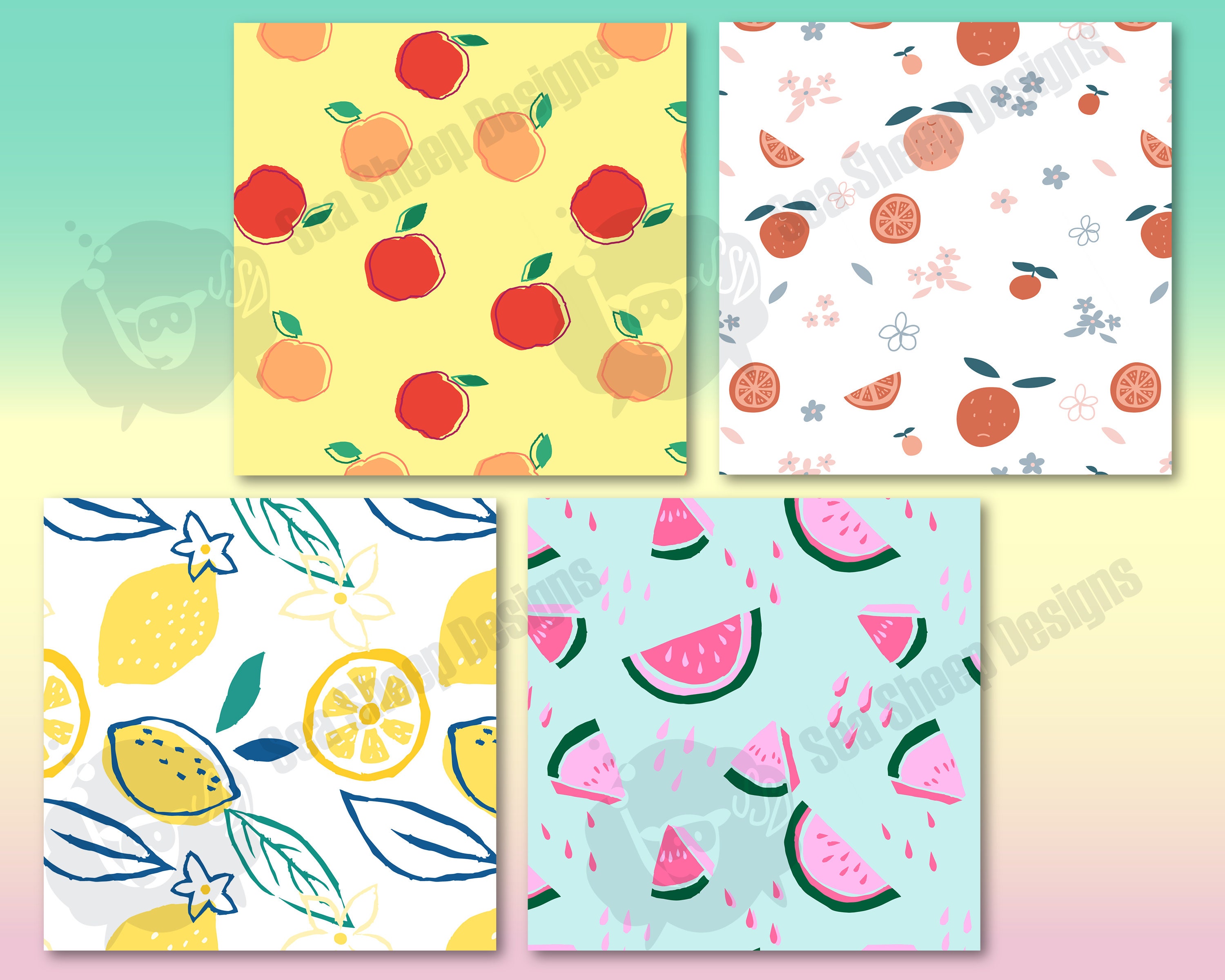 Digital Fruit Vector Pattern Scrapbooking Paper Set, SVG PNG EPS, Lemon ...