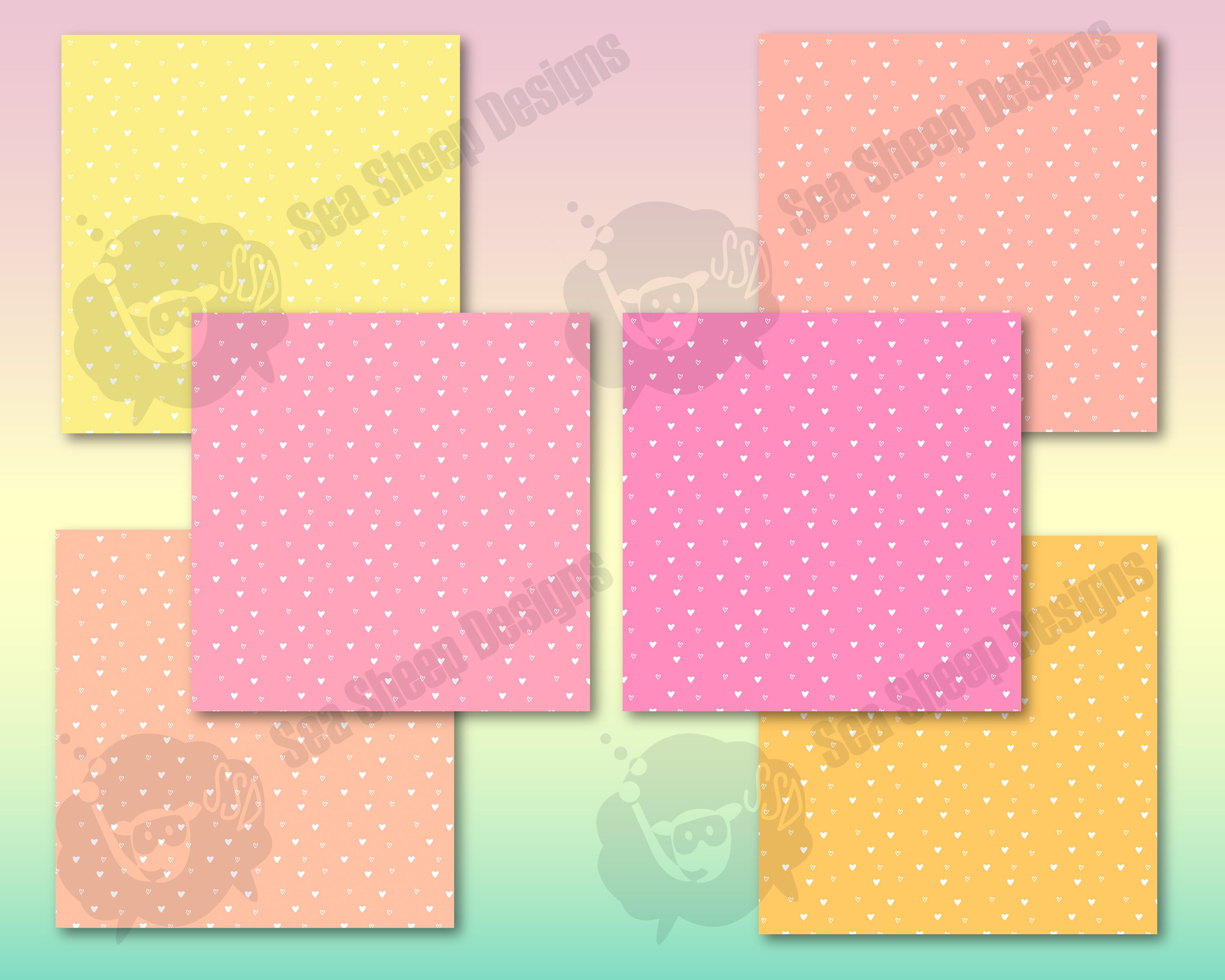 Pastel Rainbow Tiny Heart Digital Paper Pack/ Cute Digital Paper Set ...