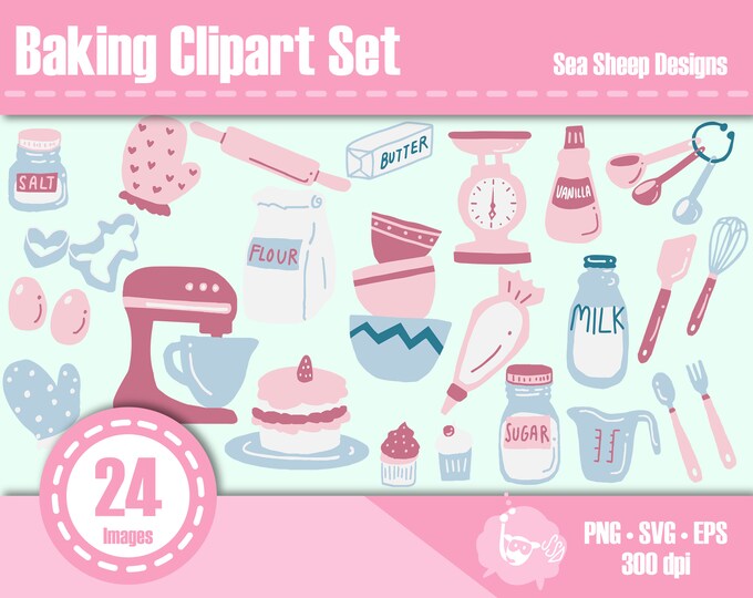 Baking SVG Clipart, Vector Bakery Clipart, Kitchen Tools, Baking ...