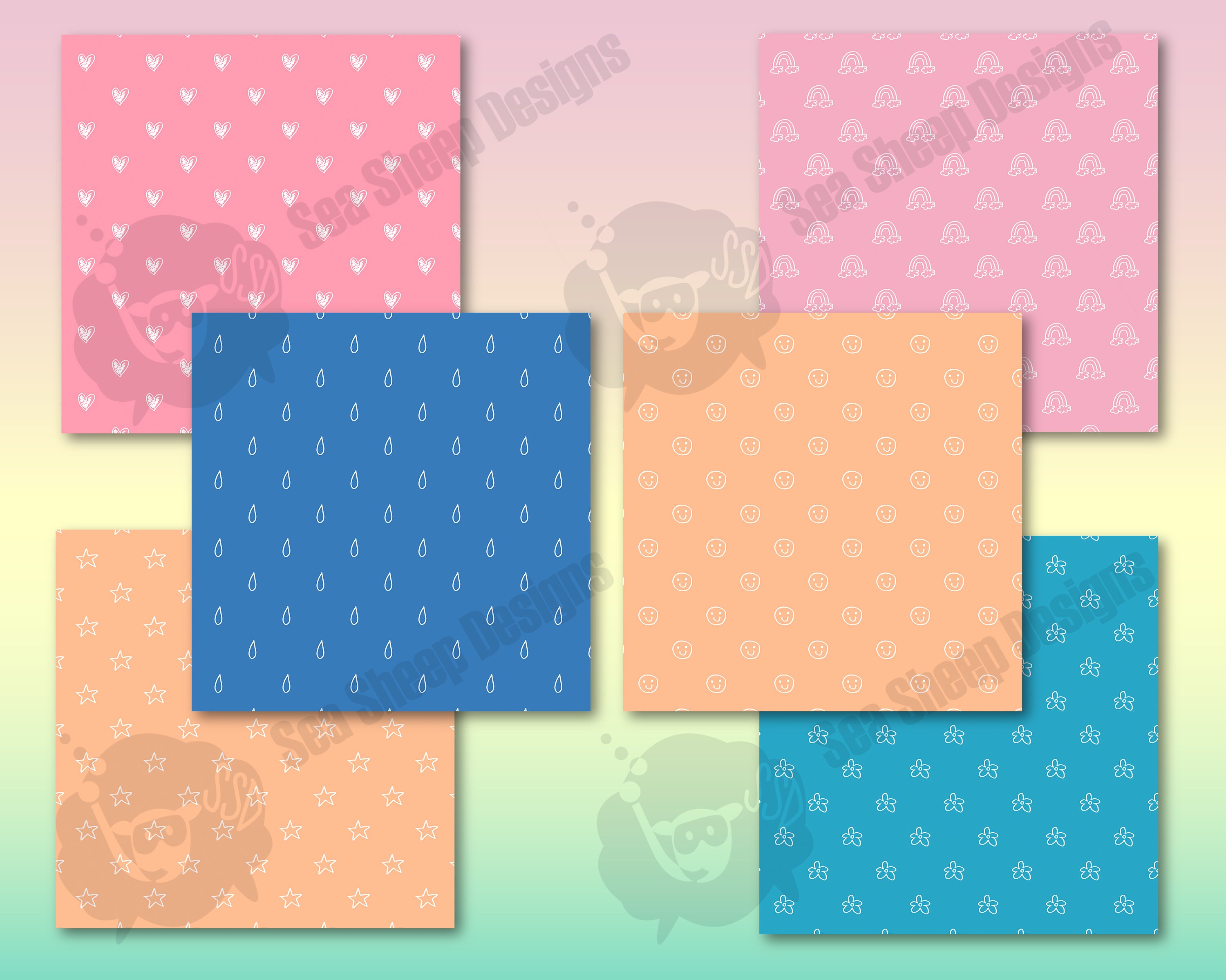 Chalkboard Hand Drawn Digital Paper Pack/ Heart Smiley Face Star ...