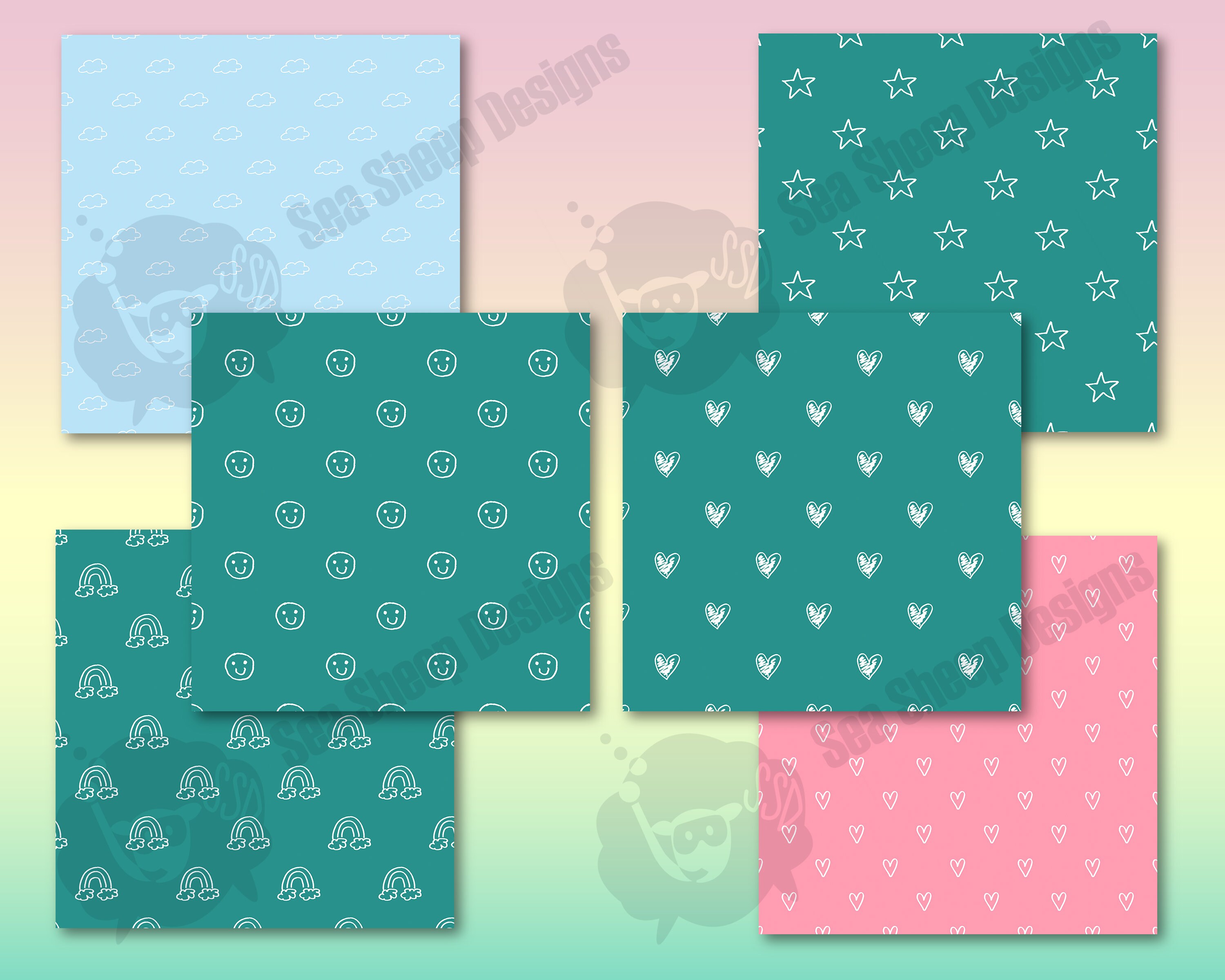 Chalkboard Hand Drawn Digital Paper Pack/ Heart Smiley Face Star ...