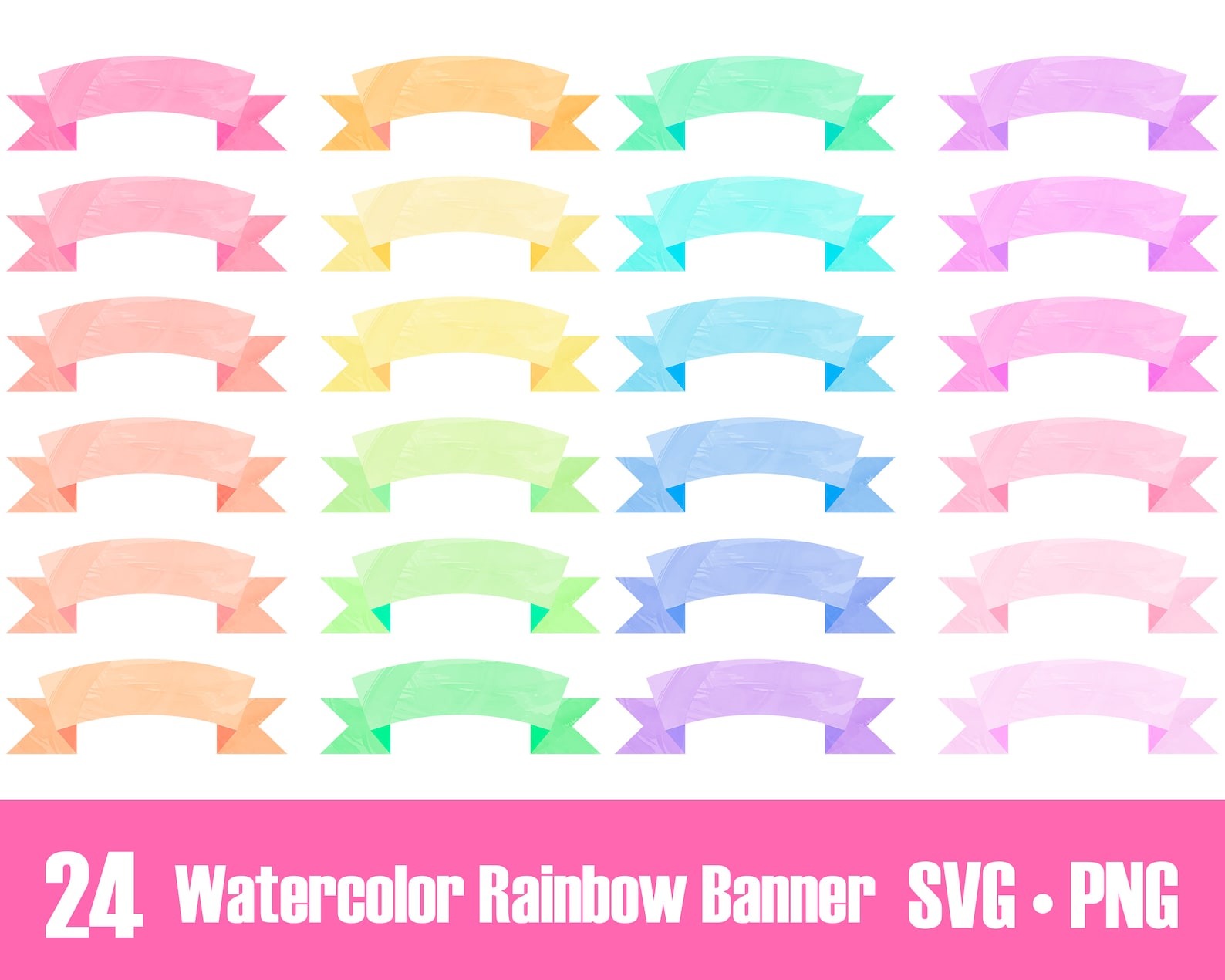 Watercolor Rainbow Ribbon Banner Clipart/ Digital Instant Download ...