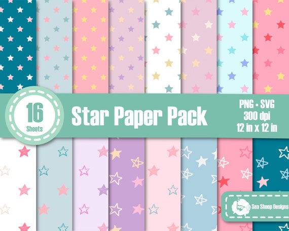 Star Digital Paper Pack Simple Hand drawn Pastel PNG SVG | Etsy