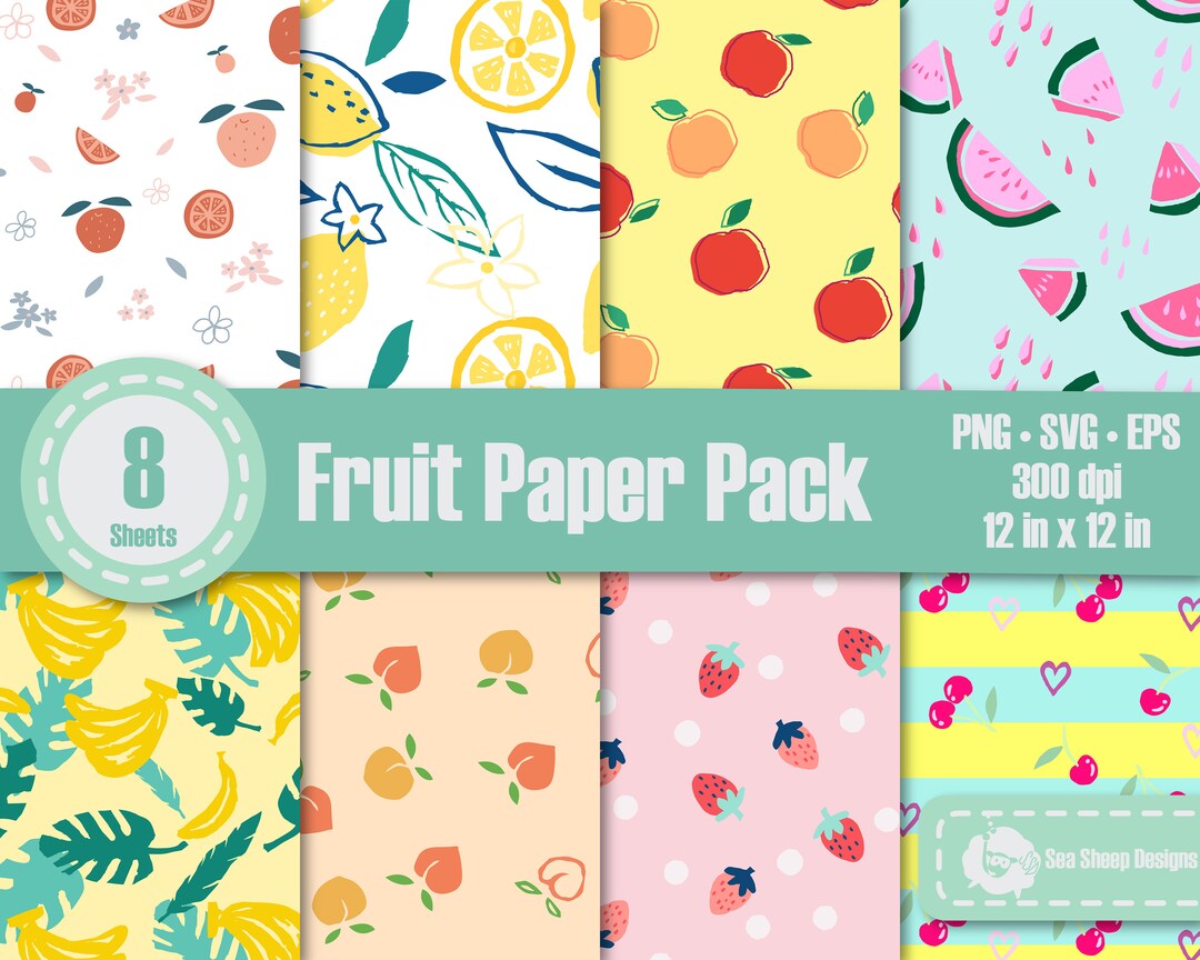 Digital Fruit Vector Pattern Scrapbooking Paper Set, SVG PNG EPS, Lemon ...