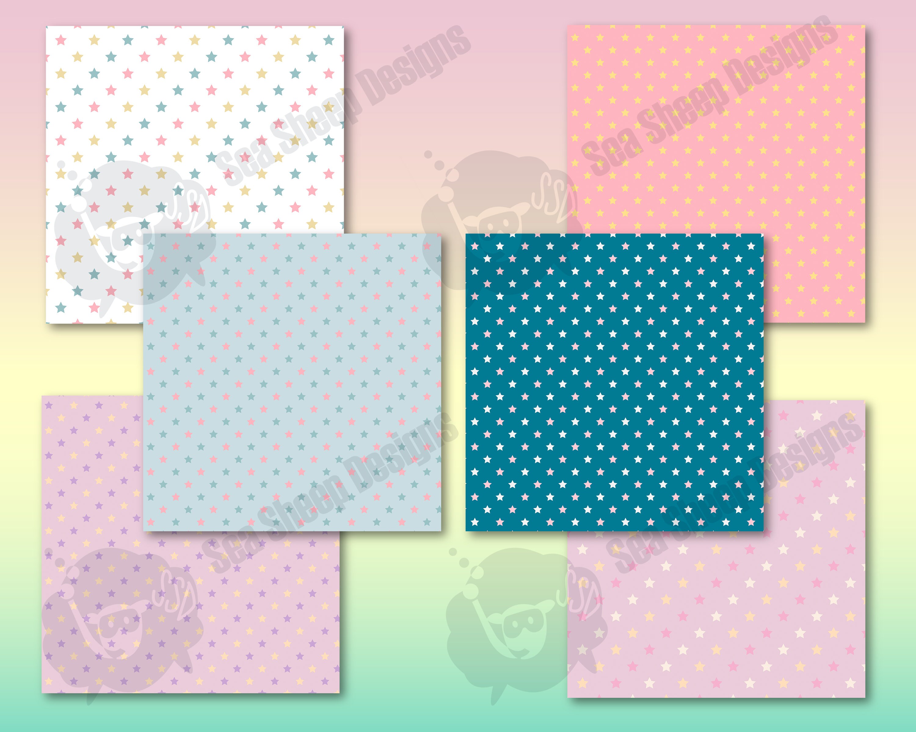Star Digital Paper Pack, Simple Hand Drawn Pastel PNG SVG Seamless ...