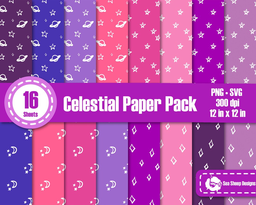Celestial Outer Space Digital Paper Pack/ Stars Planets Moon Glitter ...
