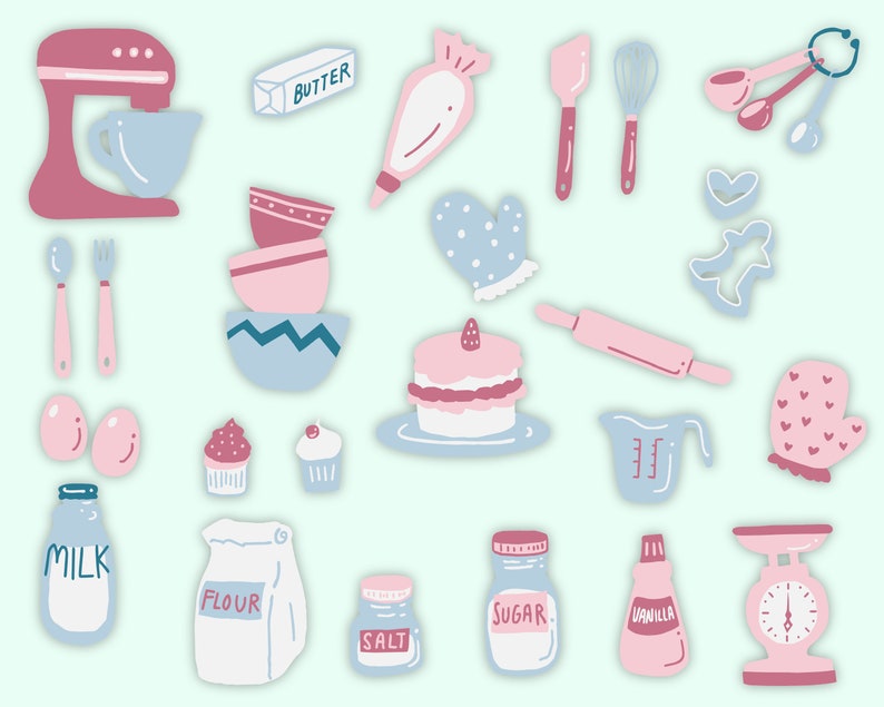 Hand Drawn Baking Clipart, Cute Vector Digital Graphics PNG, SVG, EPS ...