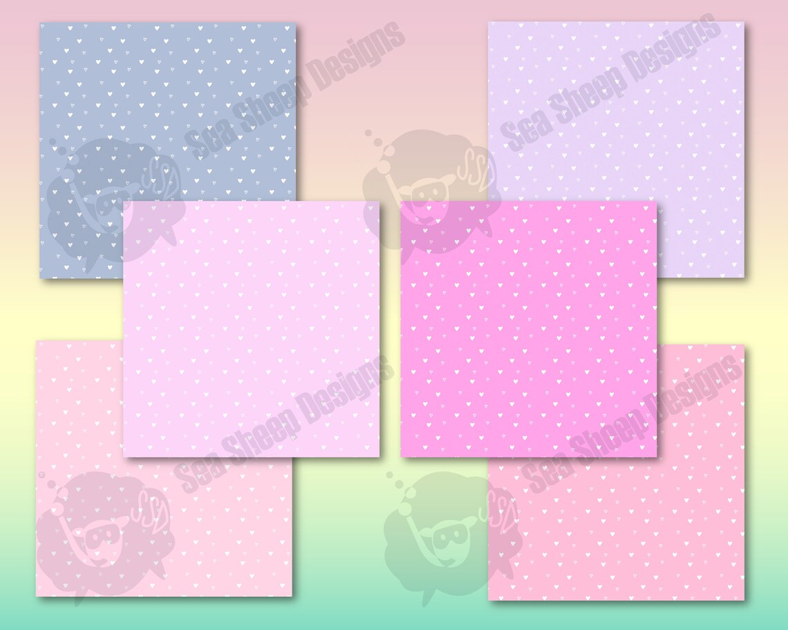 Pastel Rainbow Tiny Heart Digital Paper Pack/ Cute Digital Paper Set ...