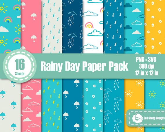 Rainy Day and Sunny Day Digital Paper Set/ Hand drawn Weather | Etsy