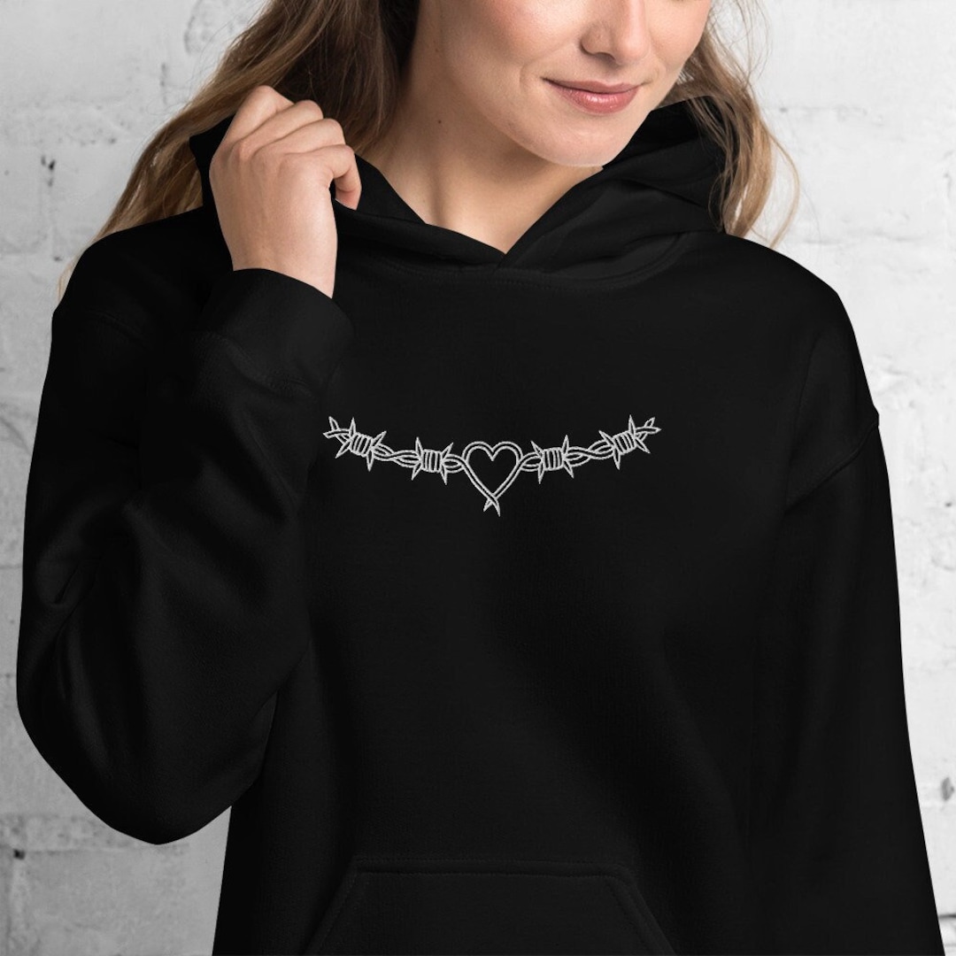 Traditional Tattoo Barbed Wire Heart Hoodie, Embroidered Tattoo Hoodie ...
