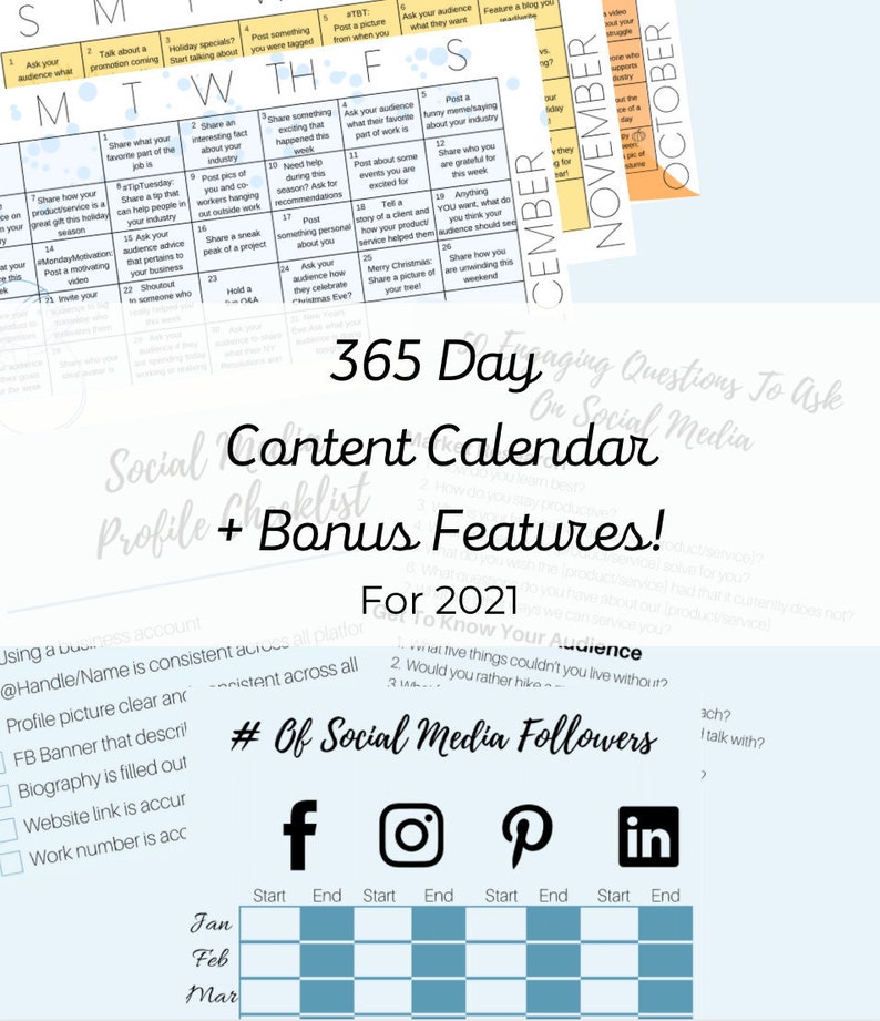 365 Day Social Media Content Calendar Bonus Features - Etsy