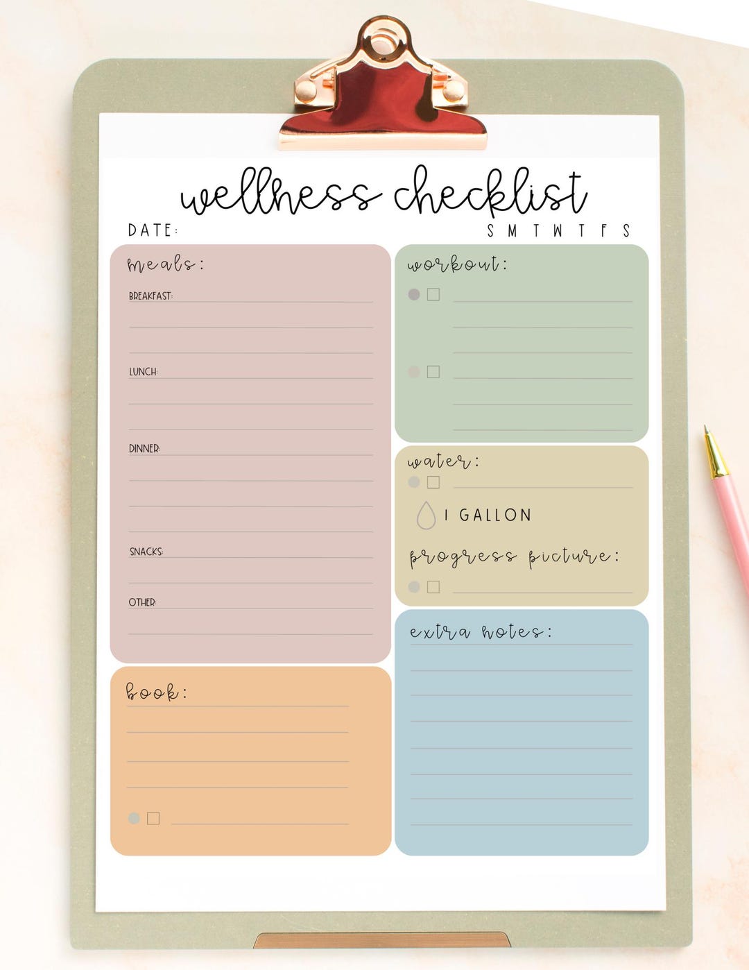 Daily Wellness Checklist: Printable Planner, Journal Template (PDF) - Etsy