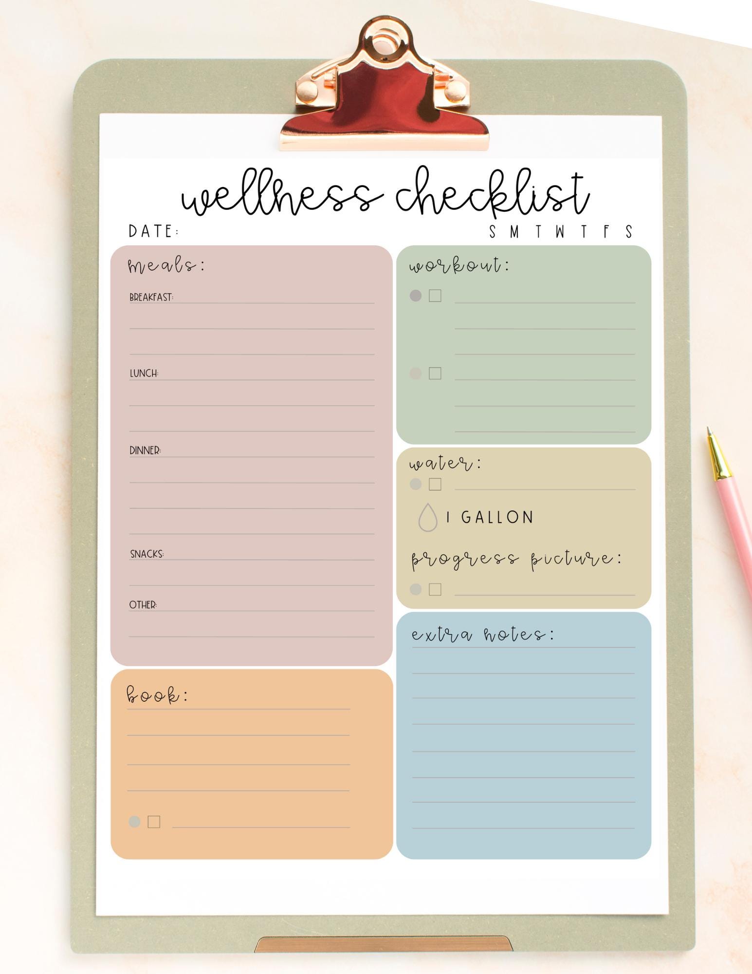 Daily Wellness Checklist: Printable Planner, Journal Template (PDF) - Etsy