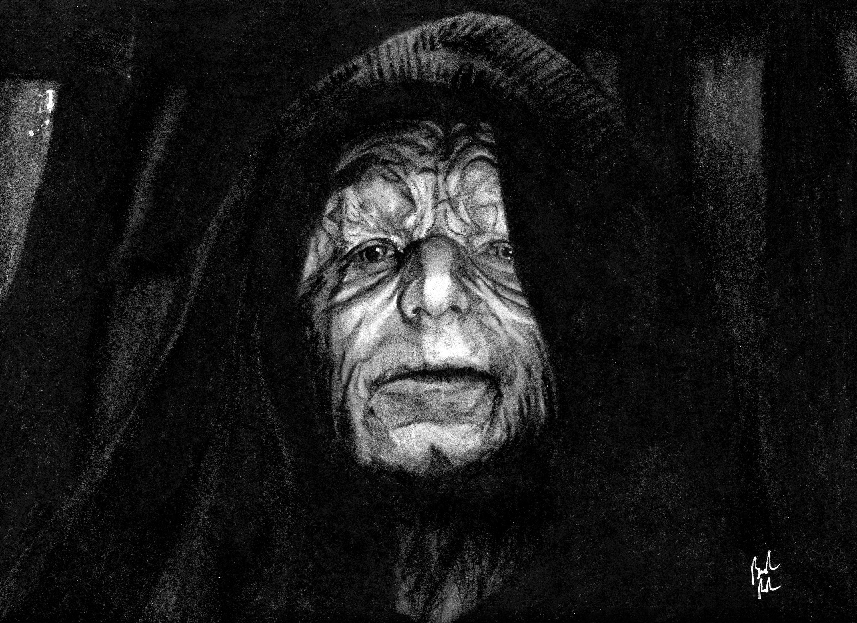 Darth Sidious Handmade Charcoal Illustration Print, Emperor Sheev ...