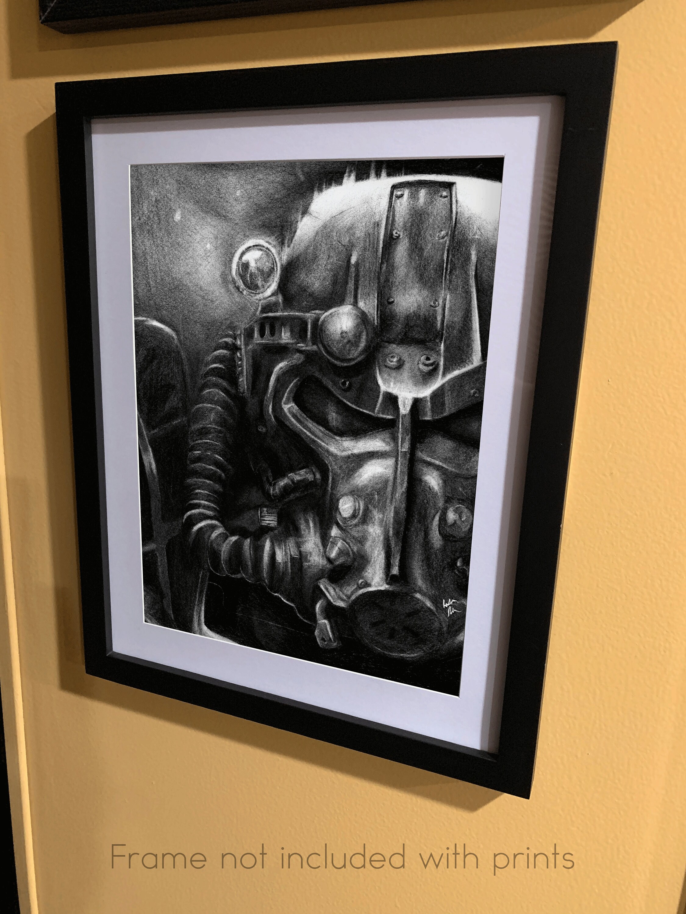 Fallout Power Armor Handmade Charcoal Illustration Print, Bethesda Fan ...