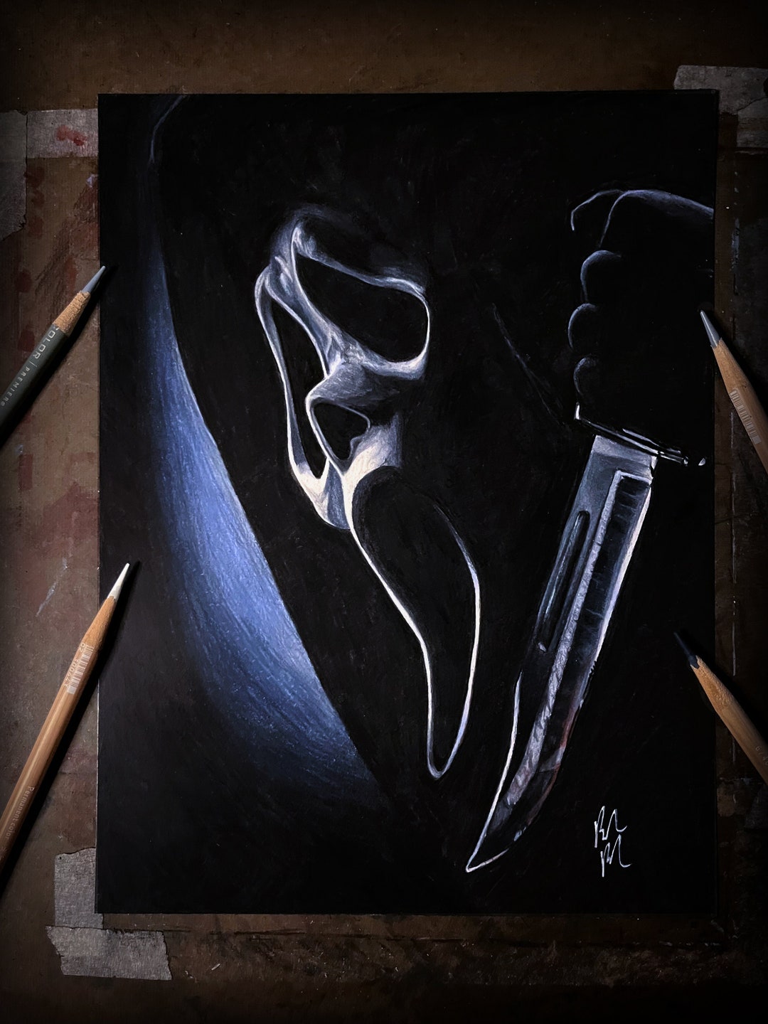 Ghostface Handmade Colored Pencil Illustration Print Scream Etsy