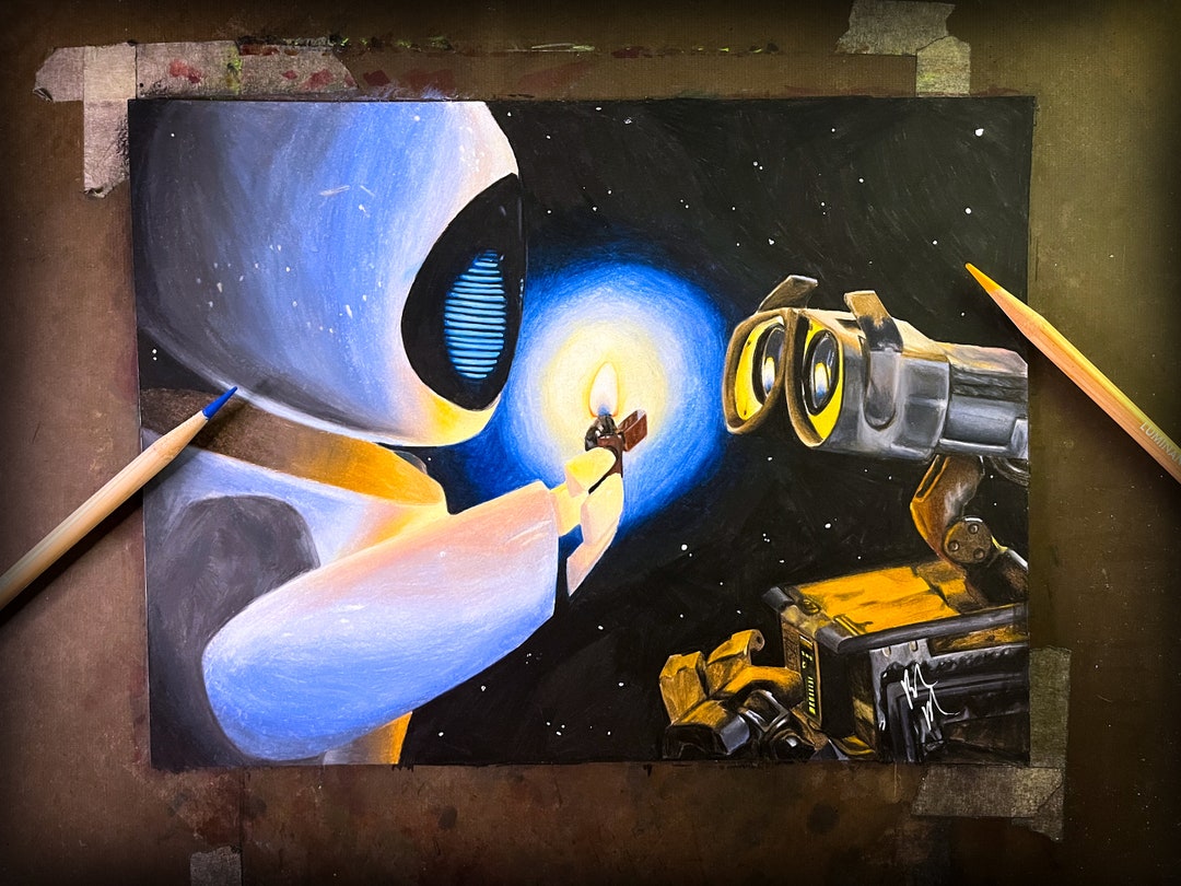 WALL-E and EVE Handmade Colored Pencil Illustration Print, Disney Fan ...