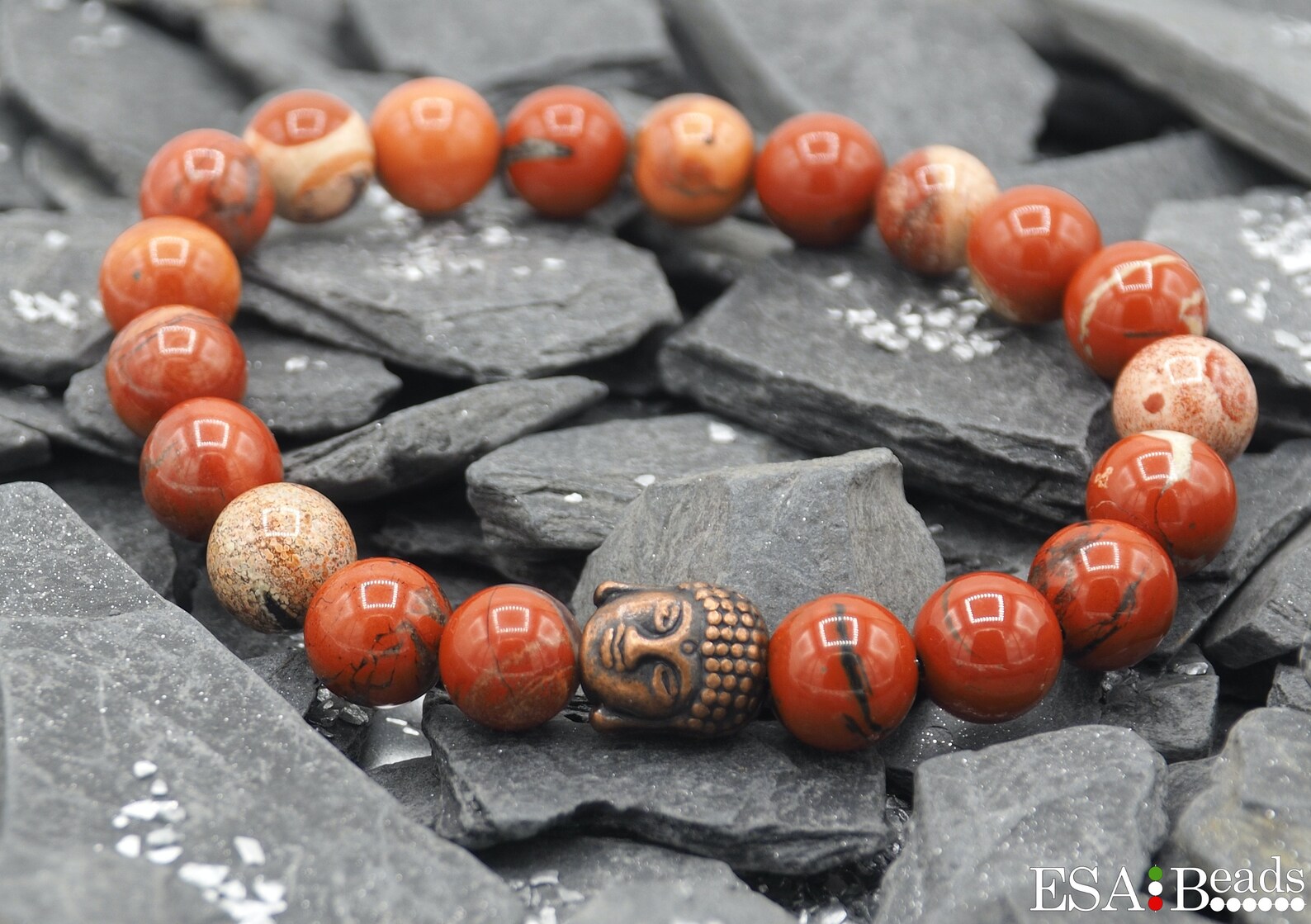 Bracelet de perle dans le jasper brun avec la perle de bijoux en métal ...