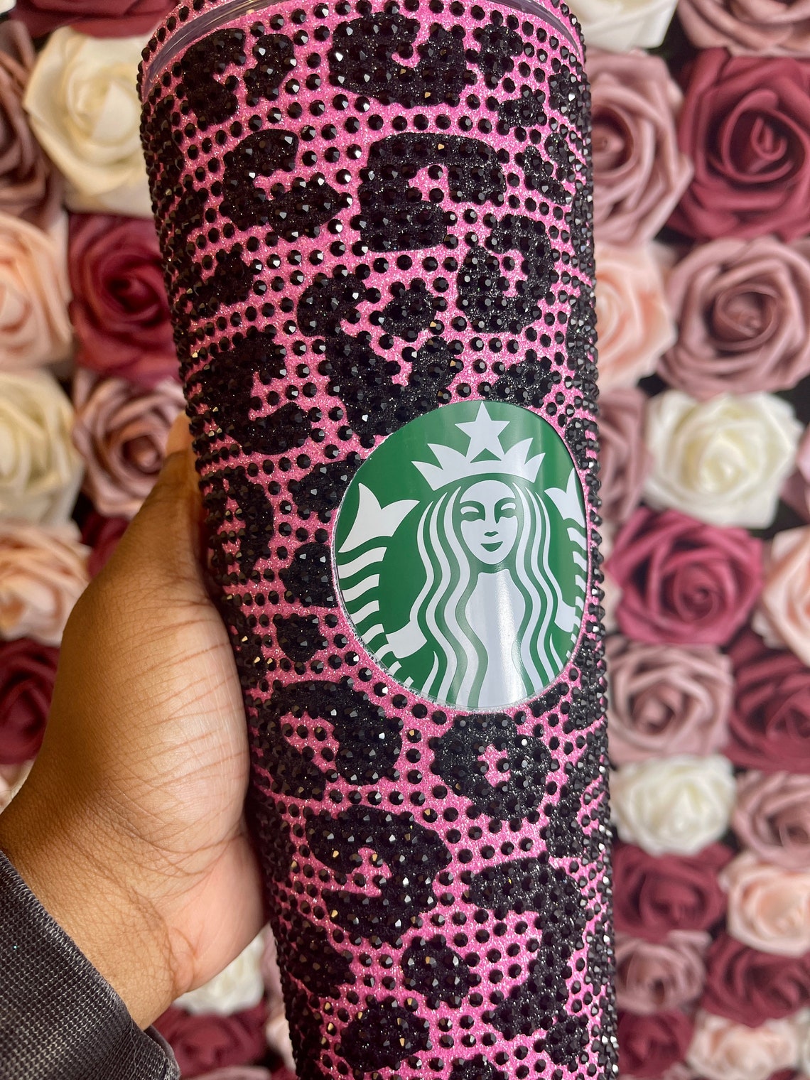 Pink and Black Glitter HTV With Black Rhinestones Cheetah | Etsy
