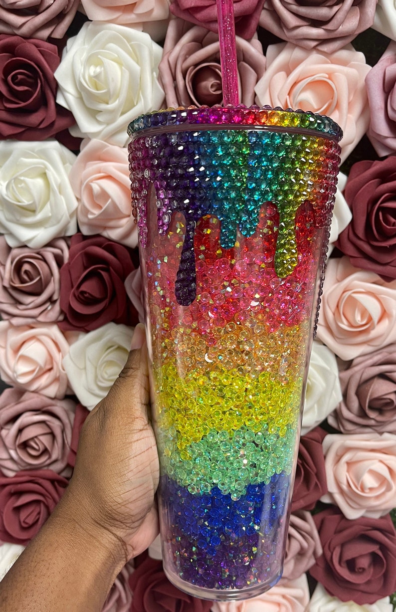 Rainbow Sparkle Drip Rhinestone Bling Venti Acrylic Tumbler - Etsy
