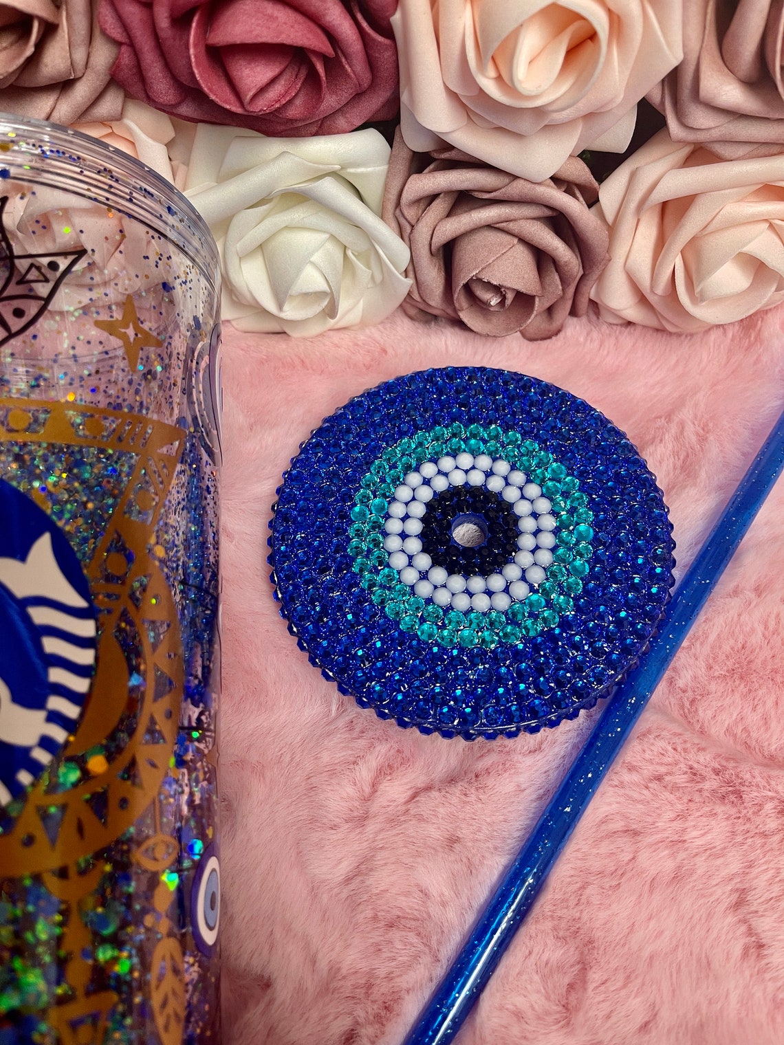 Evil Eye Design Glitter Snow Globe Tumblerstarbucks - Etsy