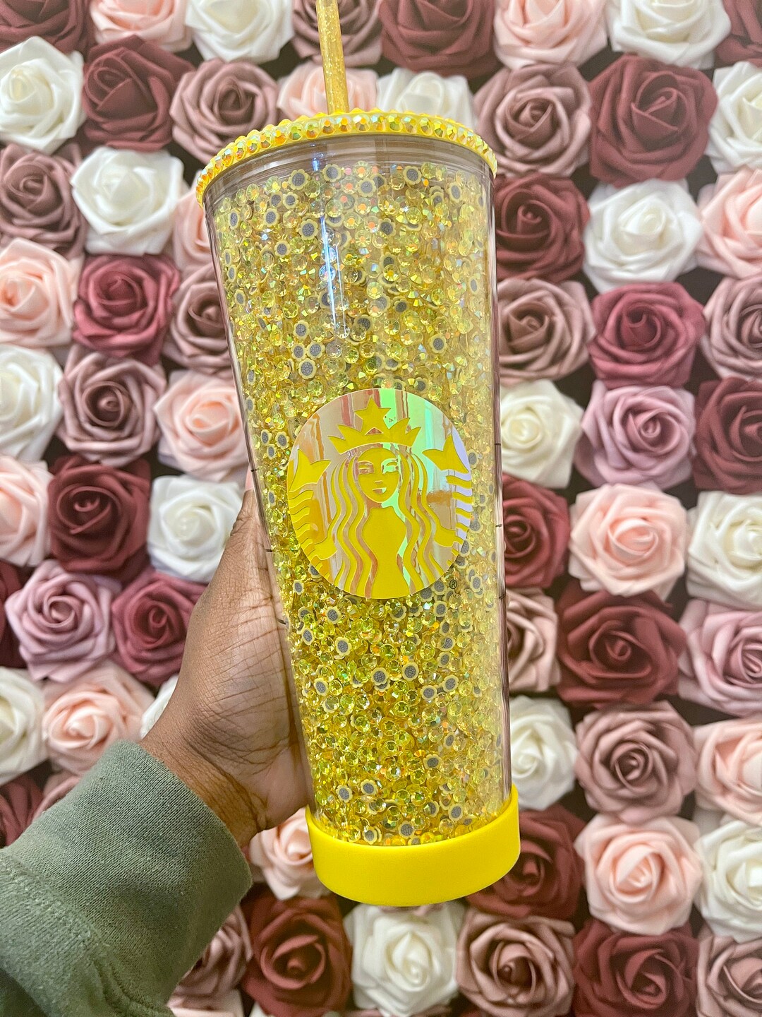 Yellow Sunflower Rhinestone Filled Tumbler|rhinestone Lid| Reverse ...