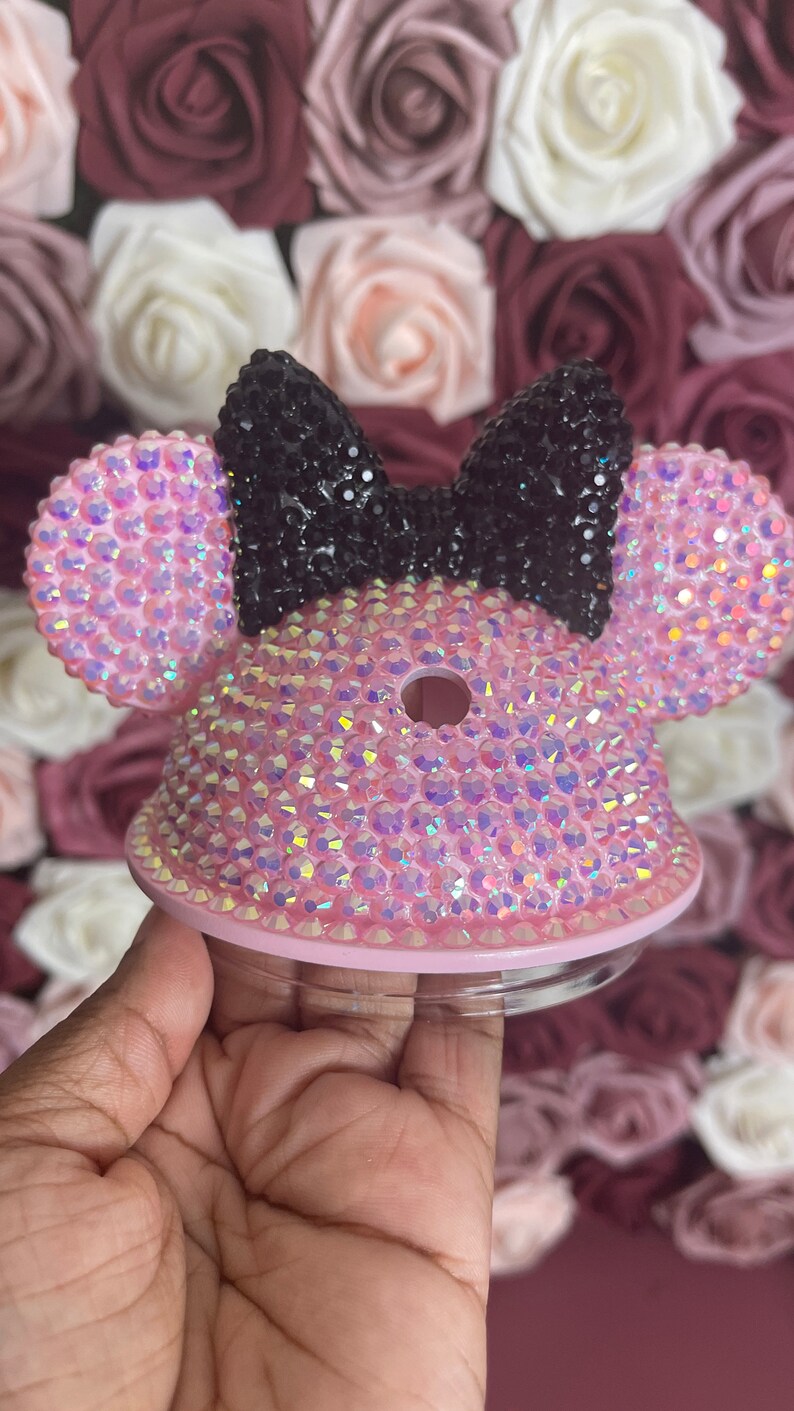 Light Pink AB With Black Bow Full Bling Rhinestone Mouse Ear - Etsy