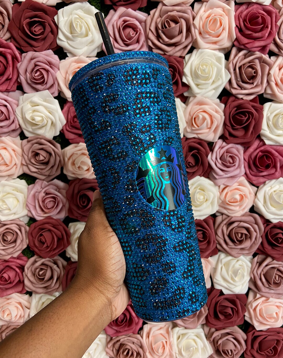Blue & Black Glitter HTV With Turquoise Rhinestones Cheetah Leopard ...